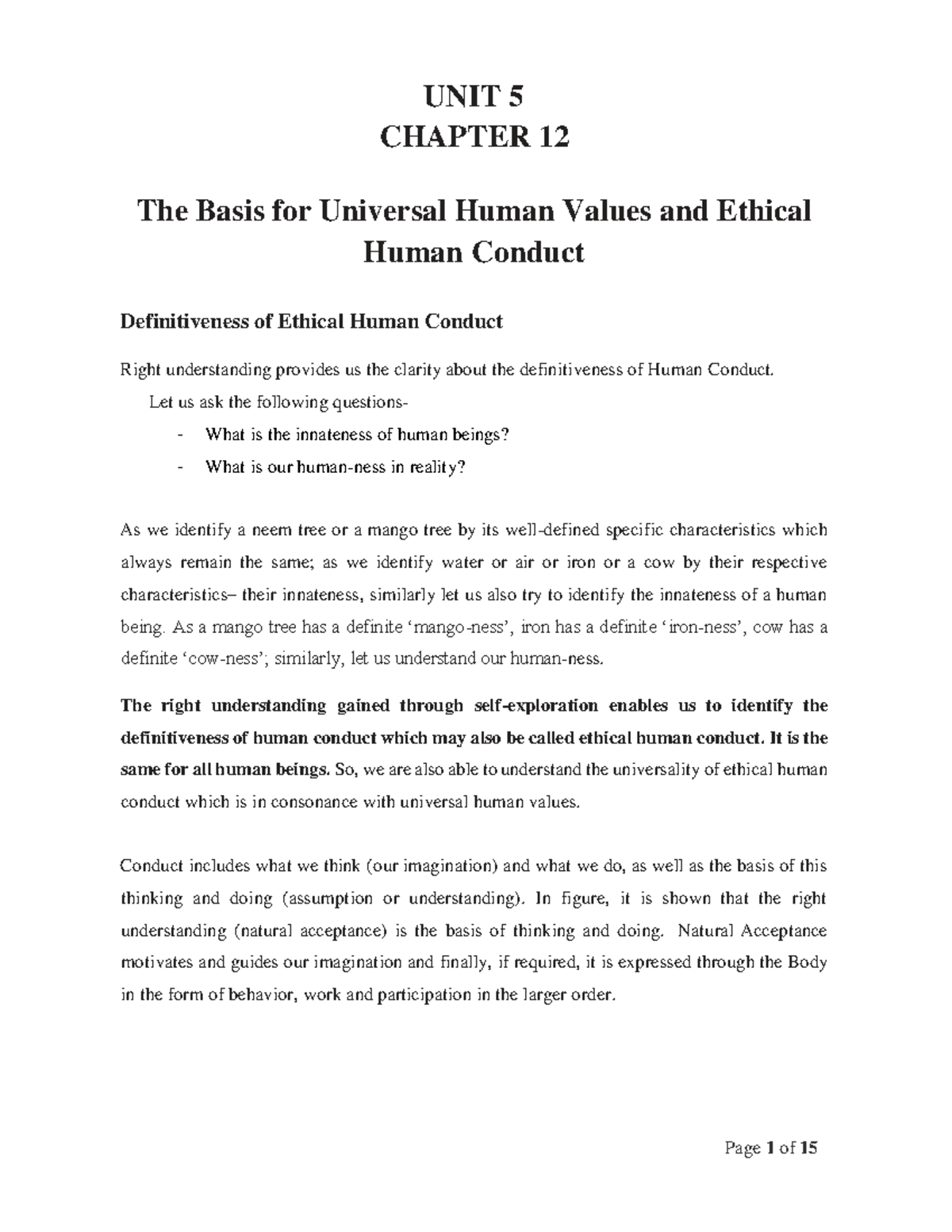 UHVPE Unit 5 Notes: Universal Human Values & Ethical Conduct - Studocu