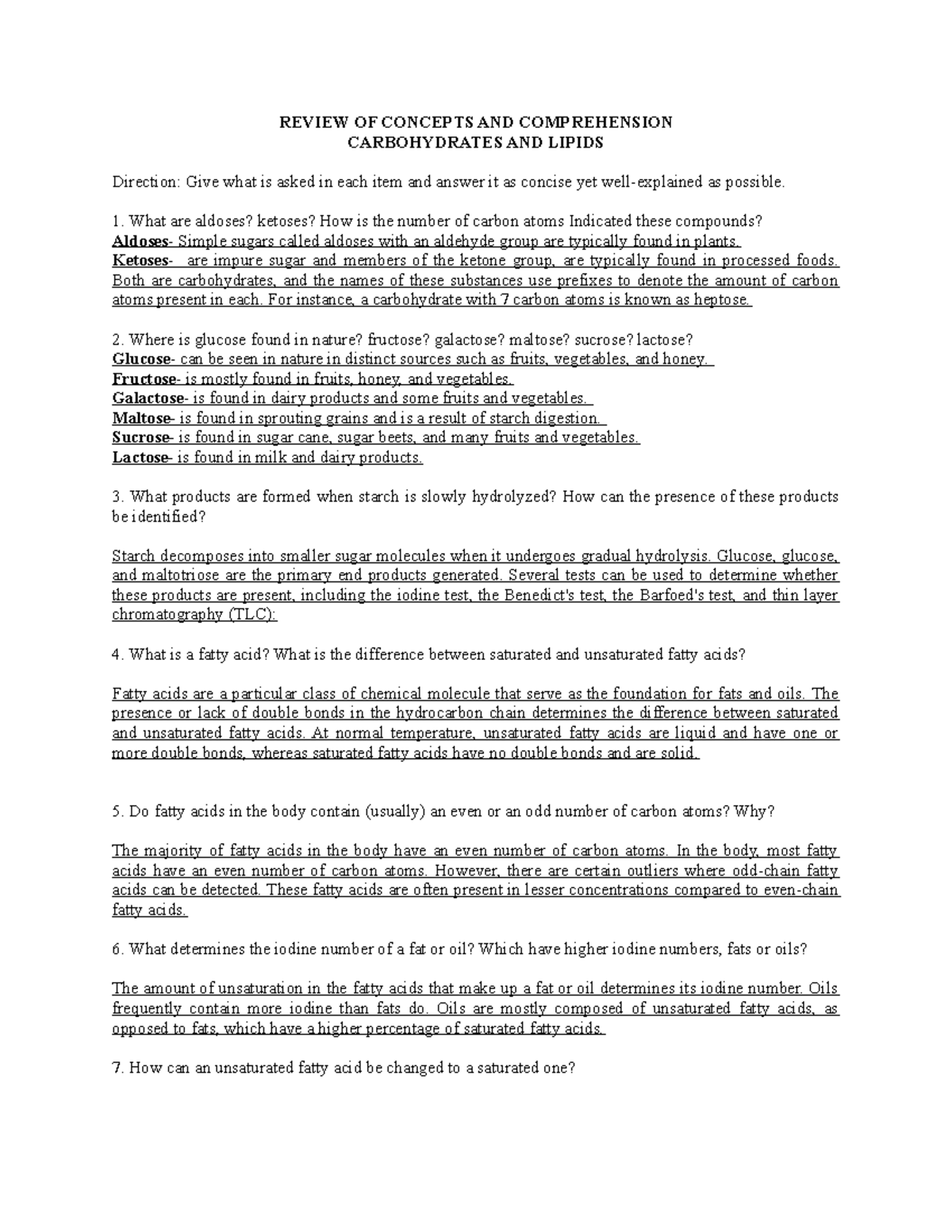 Review of Carbohydrates and Lipids: Key Concepts Explained - Studocu