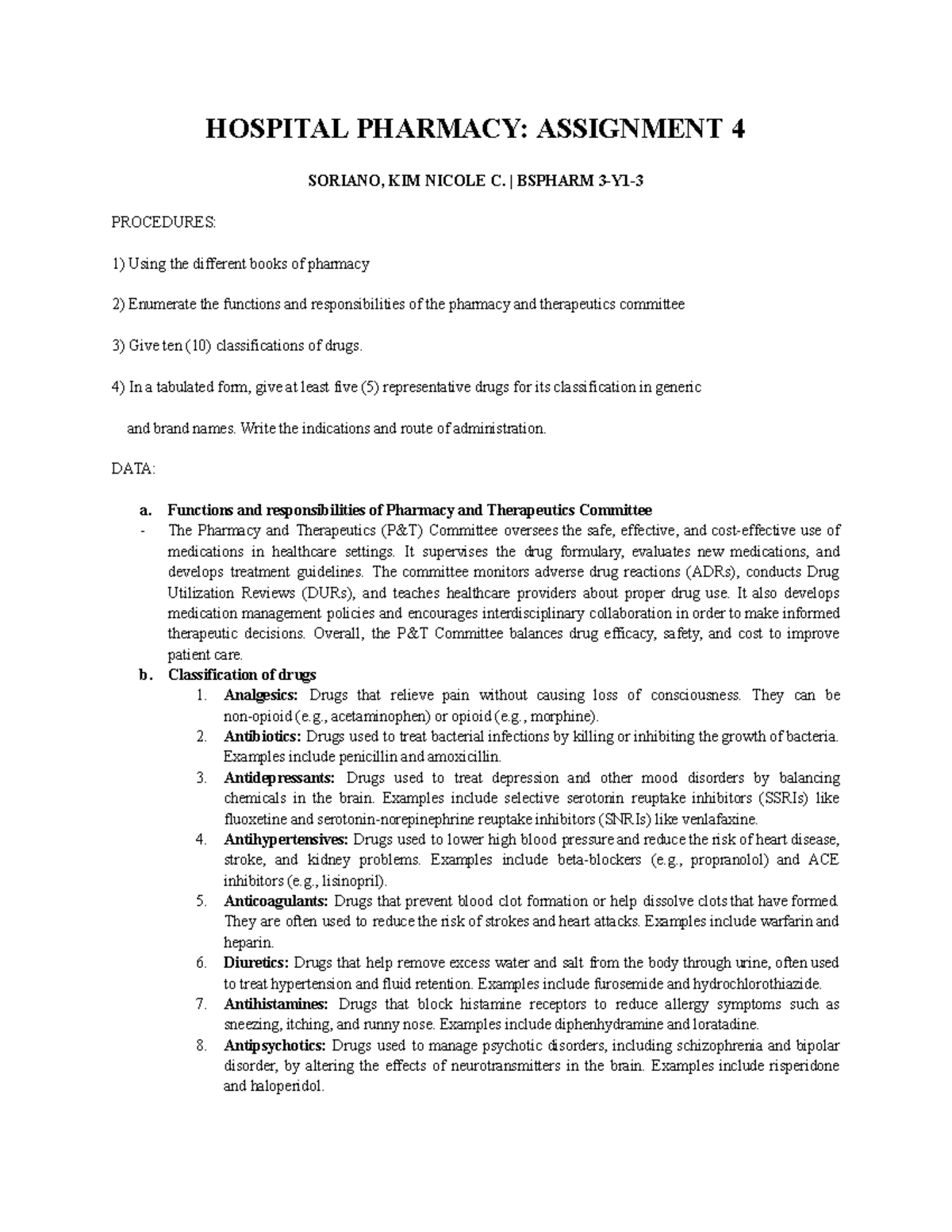 Hospital Pharmacy- Assignment 4 - HOSPITAL PHARMACY: ASSIGNMENT 4 ...