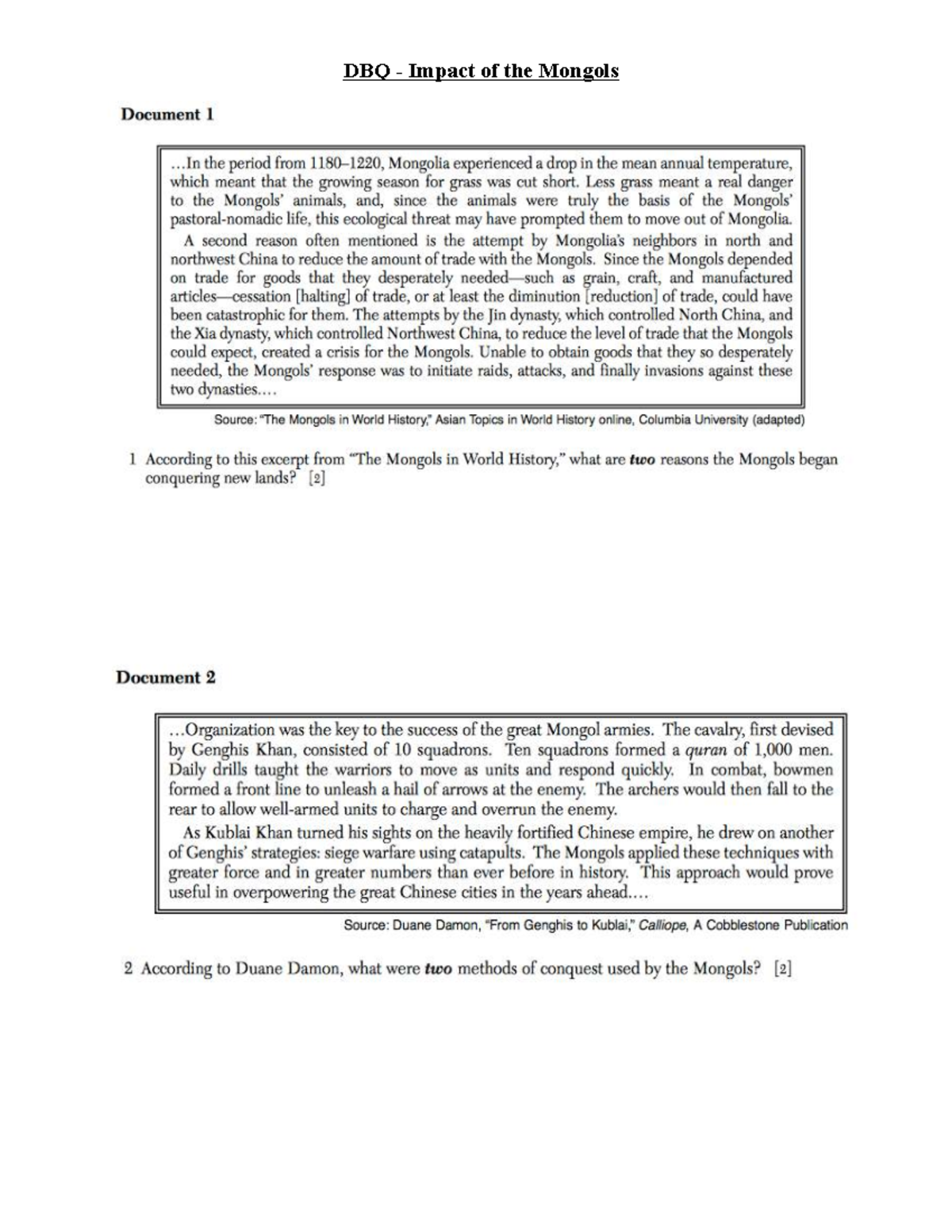 DBQ: Impacts of the Mongols on Russia and Eurasian Relations - Studocu