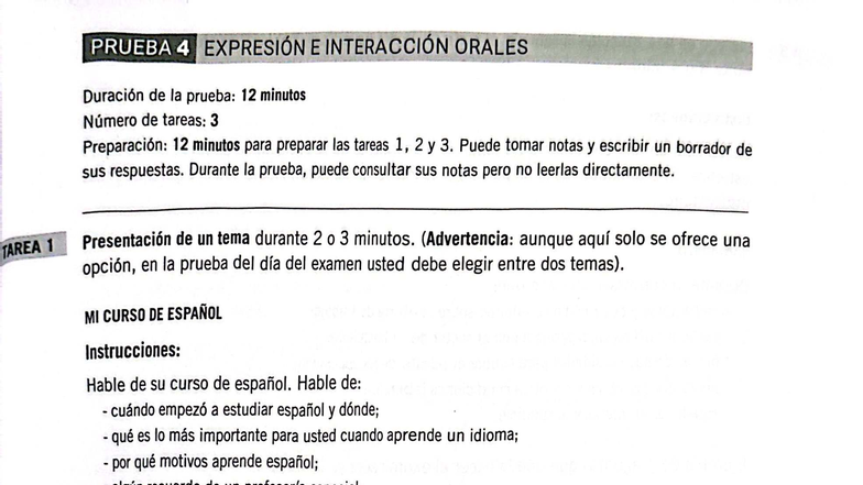 PRUEBA 4: Practica Oral en Español - Tareas y Descripción - Studocu