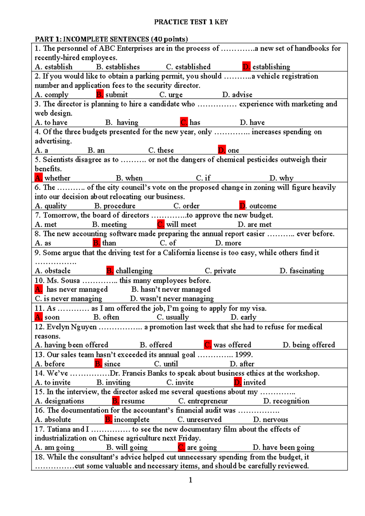 Practice Test SO 1 Answer Key and Solutions - Studocu