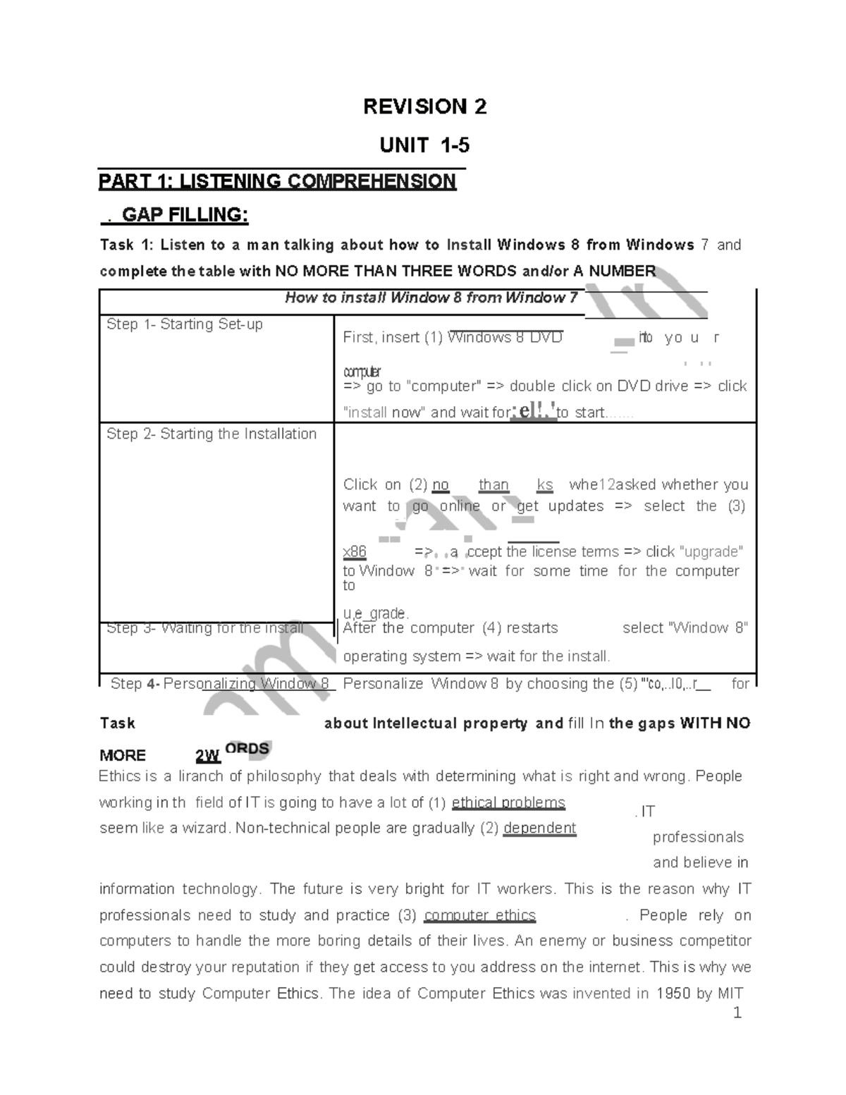 Tacntt 6K12 Revision: Unit 15 Listening Comprehension & Ethics Overview ...