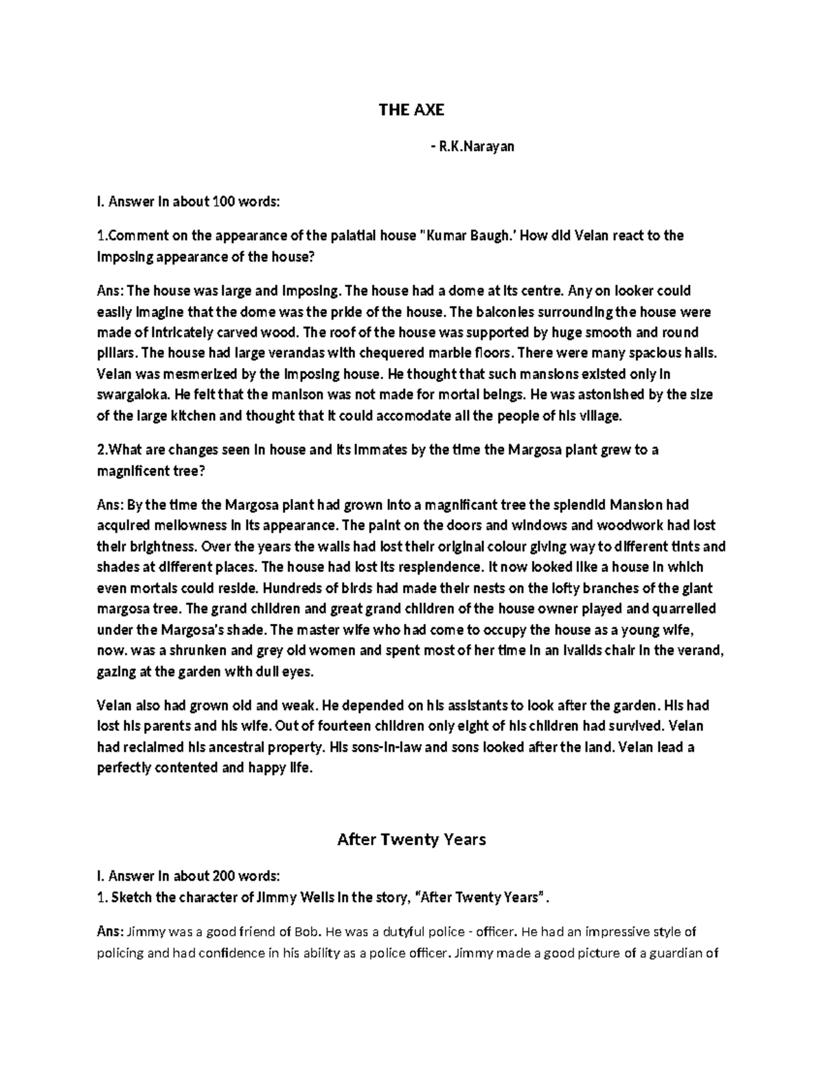 After Twenty Years: Character Sketches and Themes in R.K. Narayan's ...