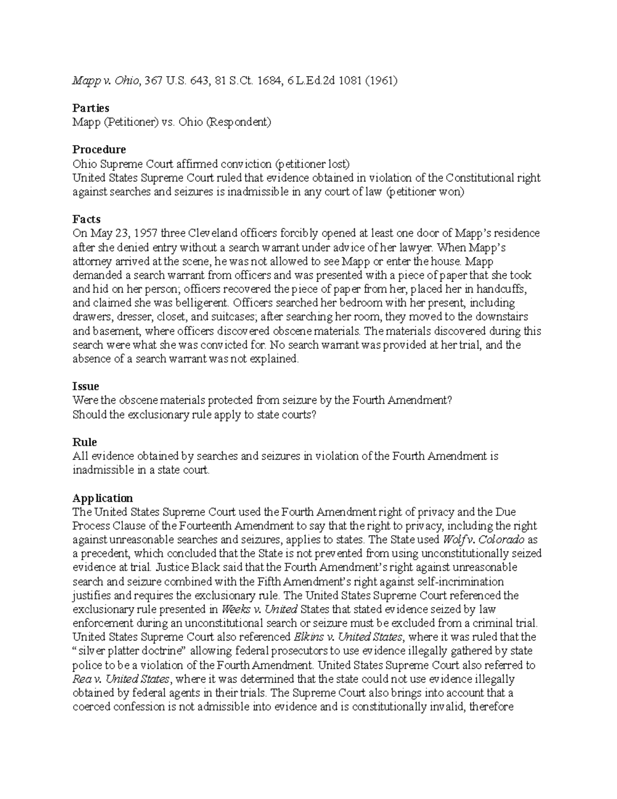 Case Brief: _Mapp v. Ohio_ - Landmark Ruling on Fourth Amendment Rights ...