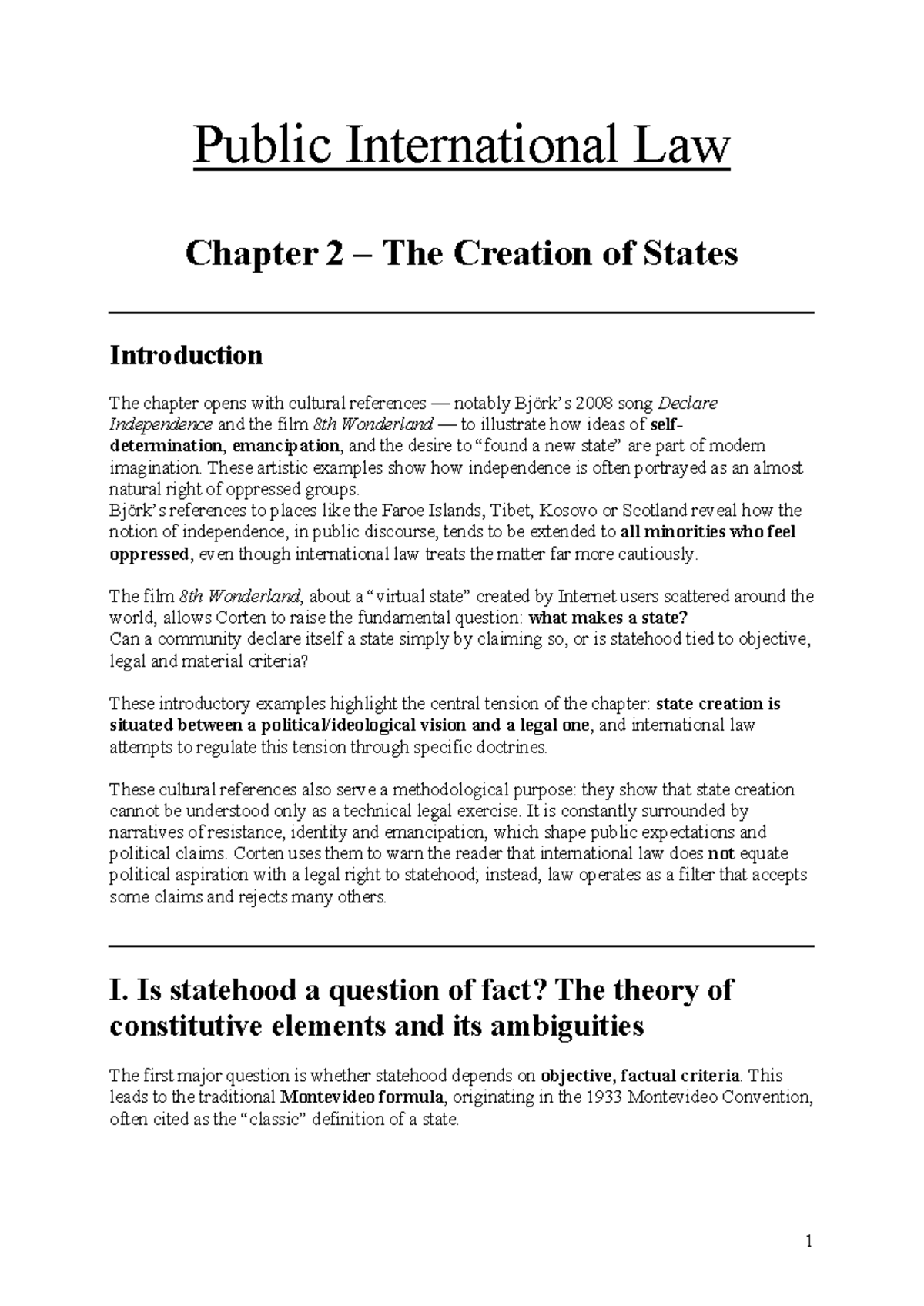 Public International Law (PIL) Chapter 2: The Creation of States ...