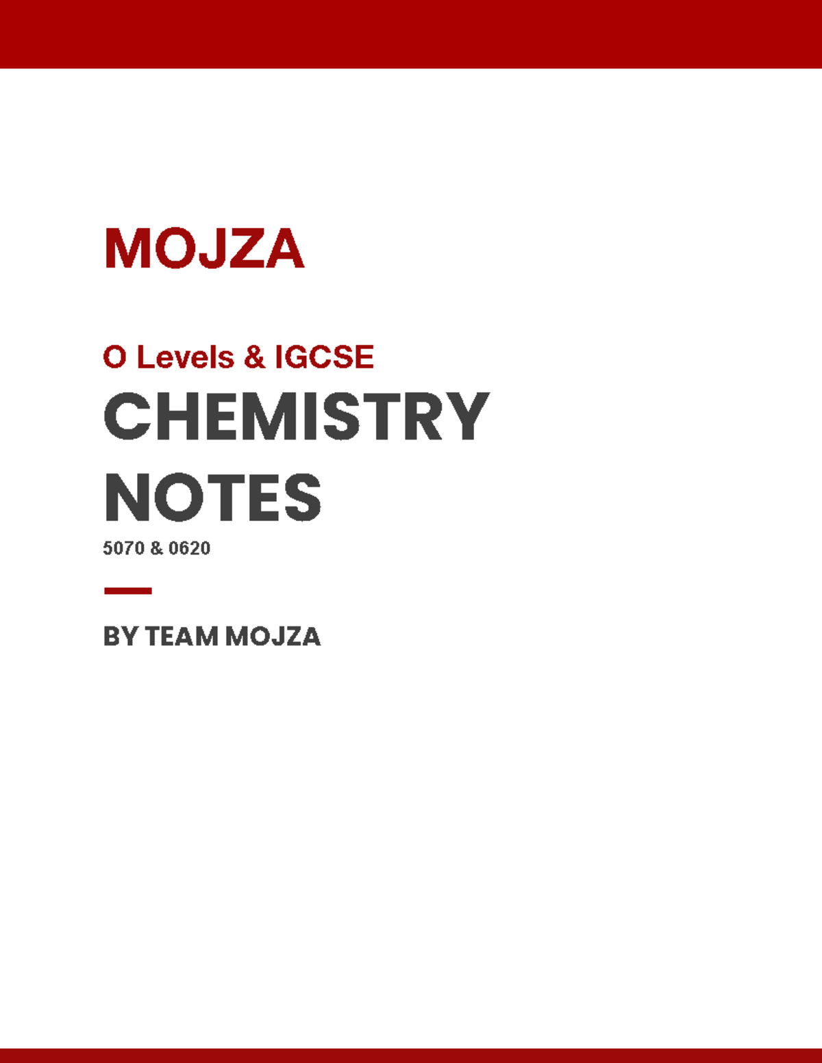 MOJZA O Levels IGCSE Chemistry Notes 5070 0620 - Comprehensive Guide ...