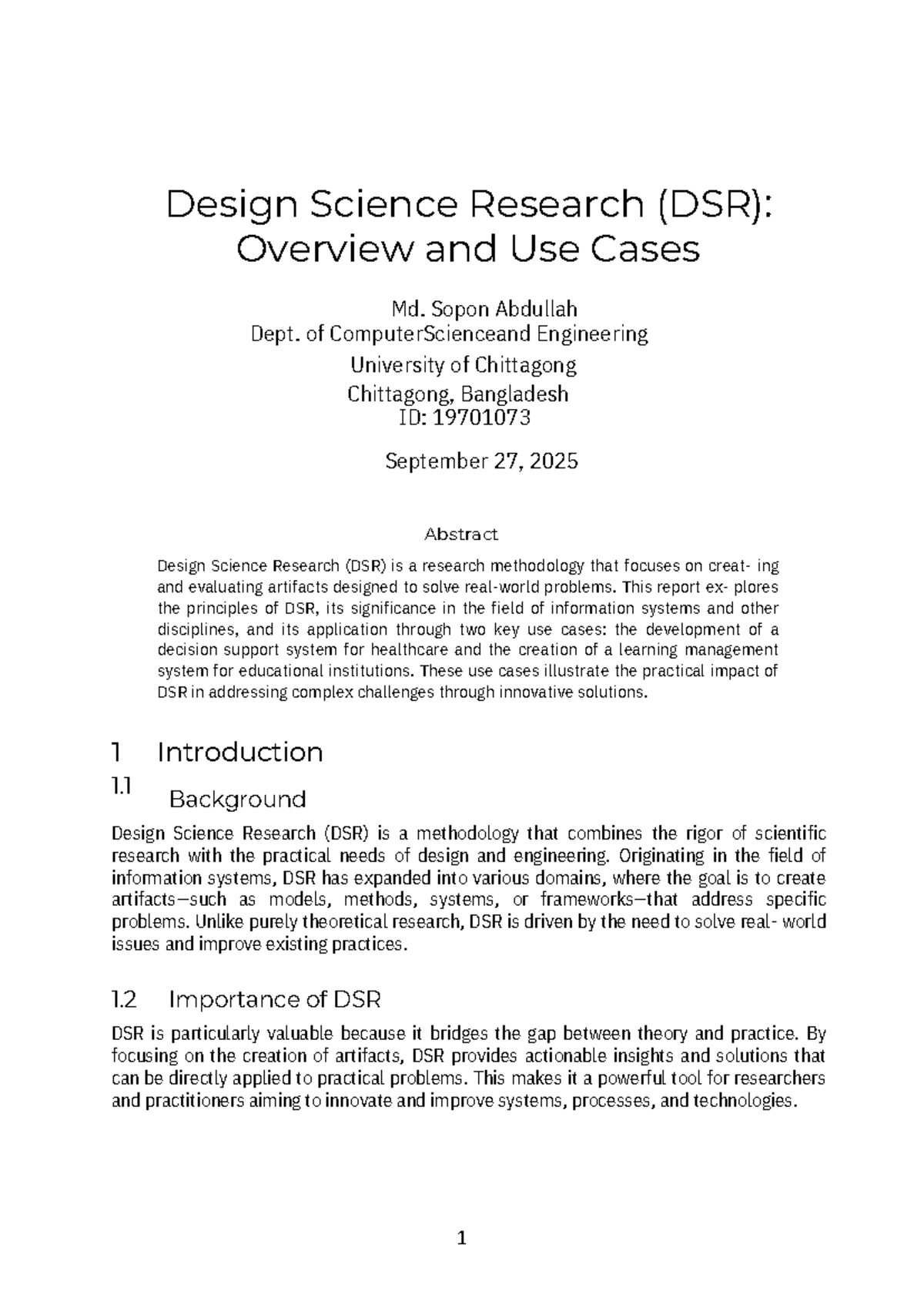 DSR Overview and Use Cases: Design Science Research Insights - Studocu