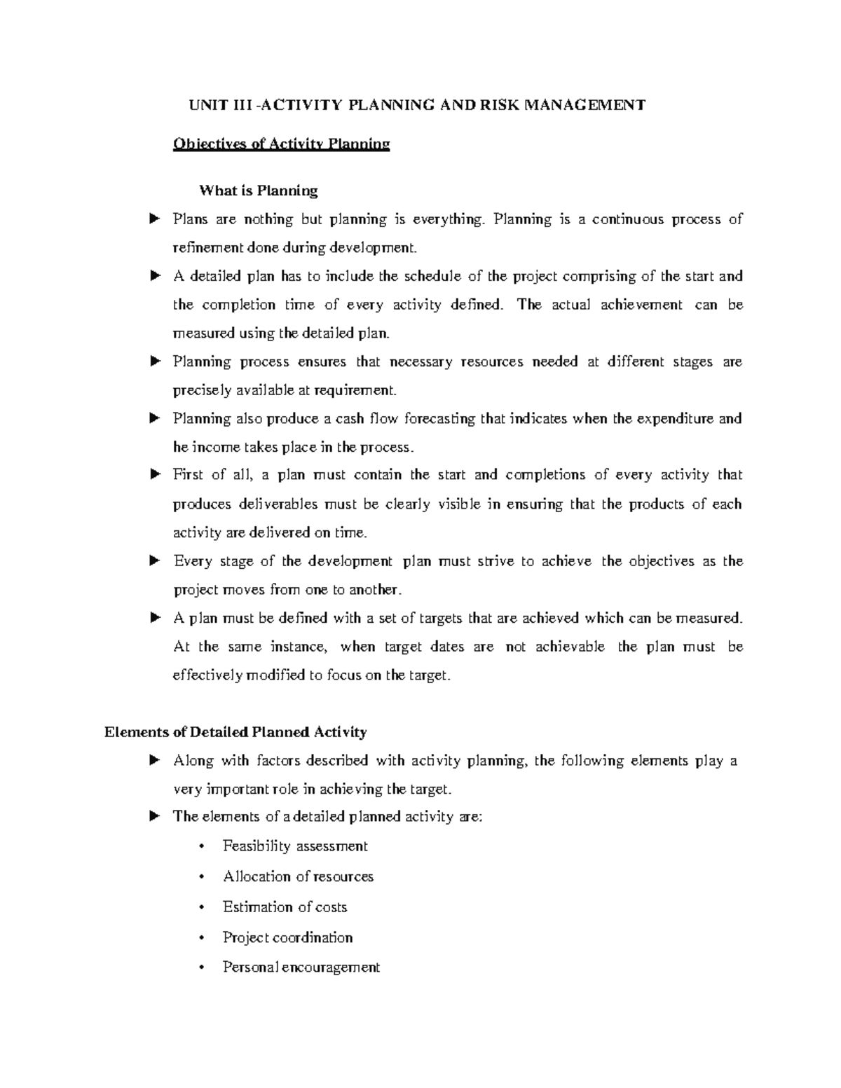 SPM UNIT 3: Activity Planning and Risk Management Strategies - Studocu