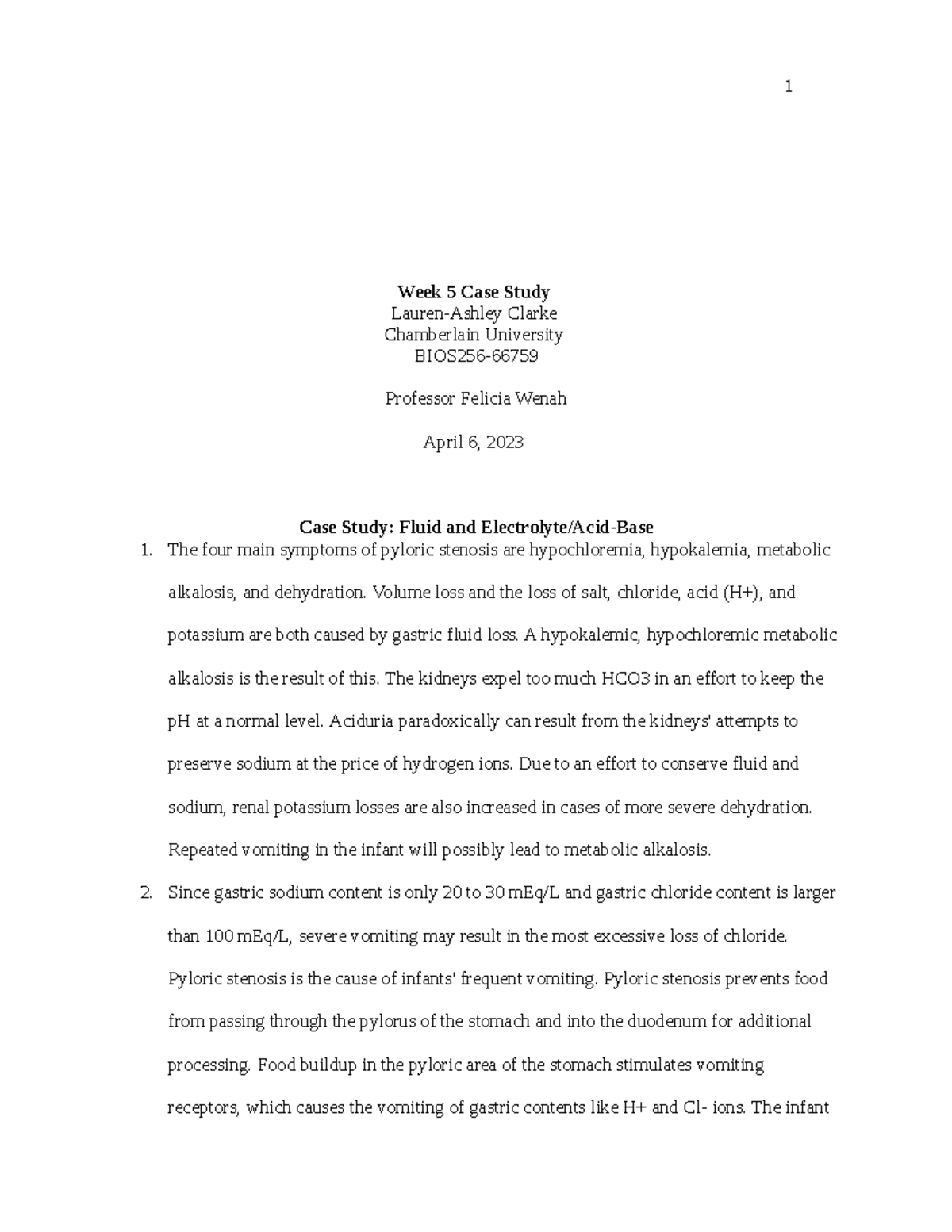 BIOS256 - Week 5 Case Study: Fluid and Electrolyte Analysis - Studocu