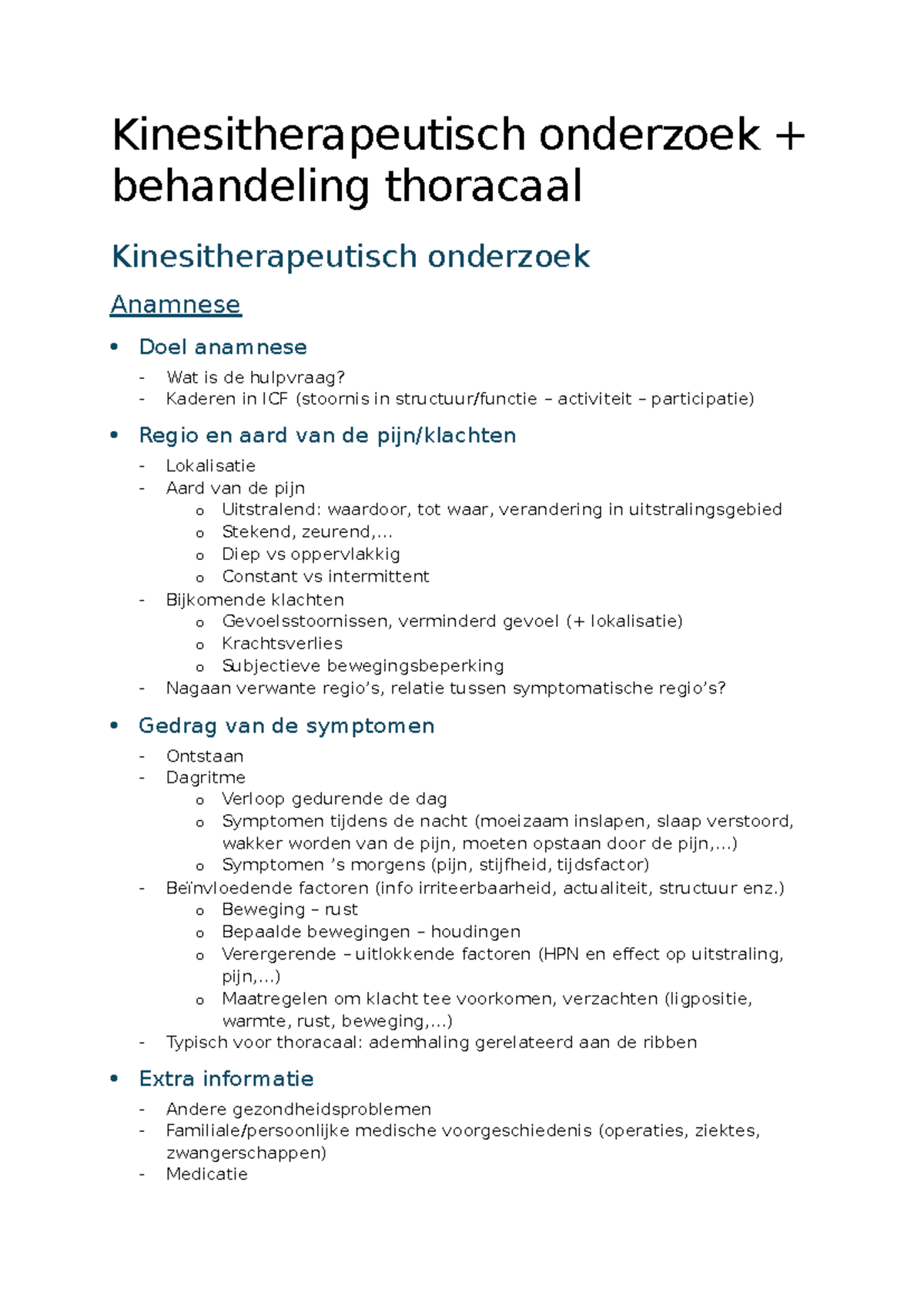 Onderzoek + behandeling thoracaal - Kinesitherapeutisch onderzoek ...