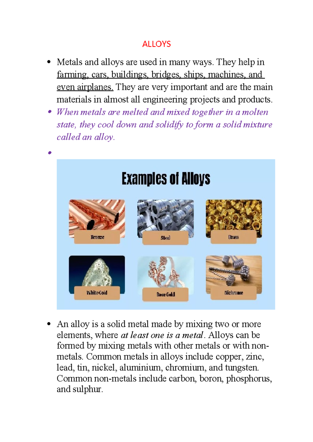 Alloys Lecture Notes: Understanding Metals and Their Mixtures - Studocu