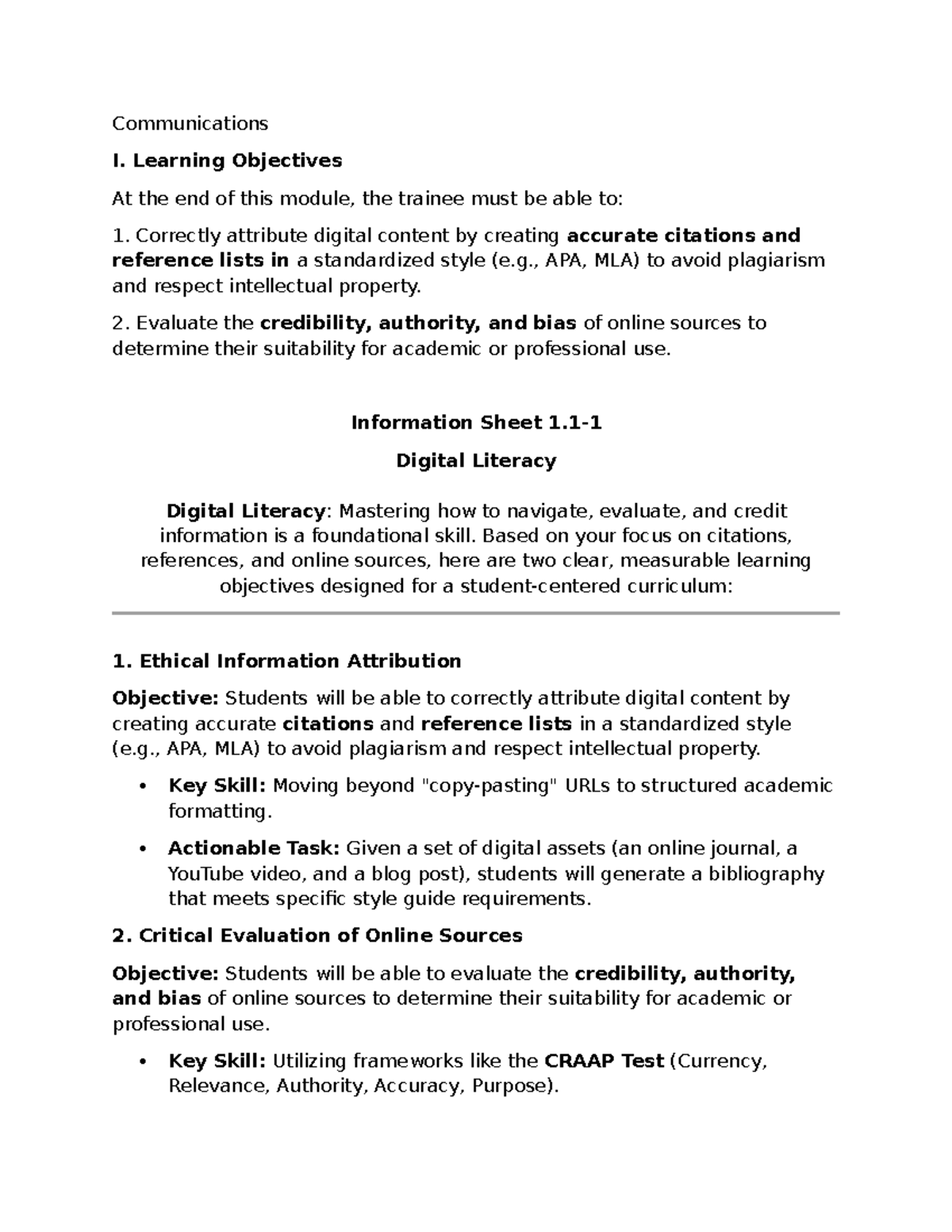 Digital Literacy - Comm I: Citation & Source Evaluation Notes - Studocu