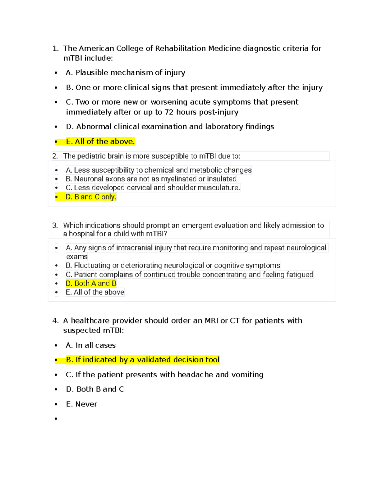Heads UP QUIZ - mTBI Assessment and Management Guidelines - Studocu