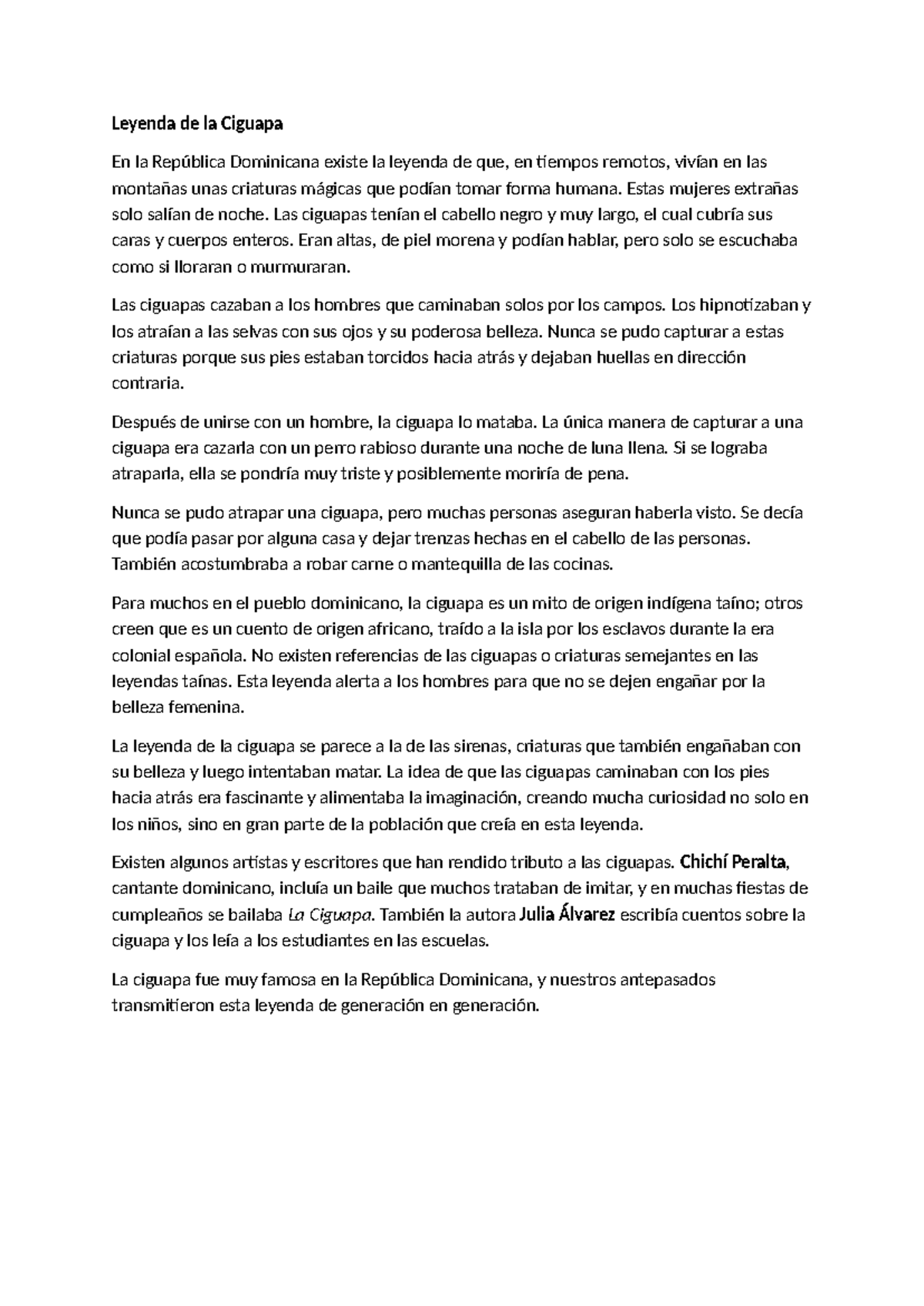 Leyenda de la Ciguapa: Mito Dominicano y su Influencia Cultural - Studocu