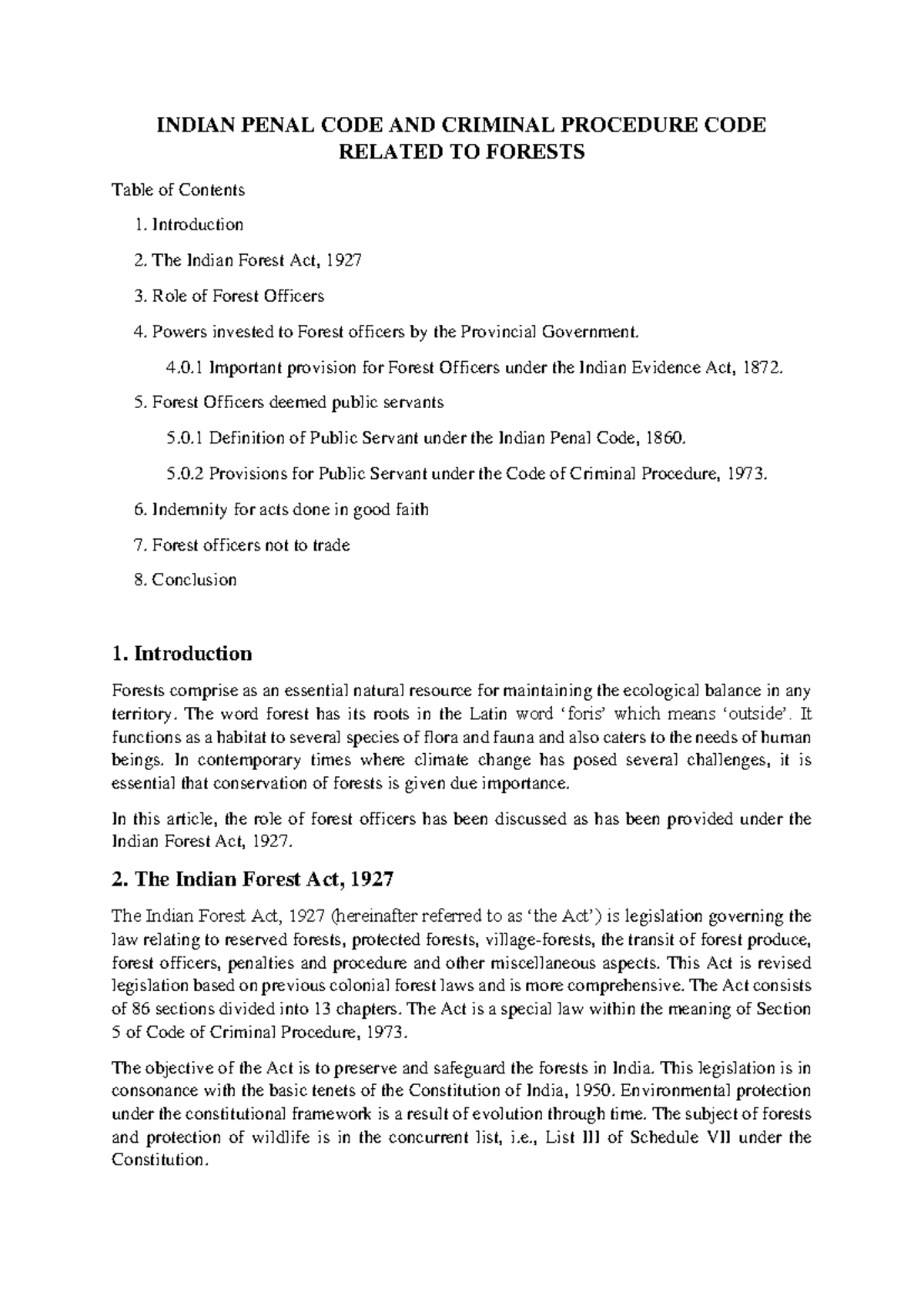 Indian Penal Code & Criminal Procedure Code on Forest Management - Studocu
