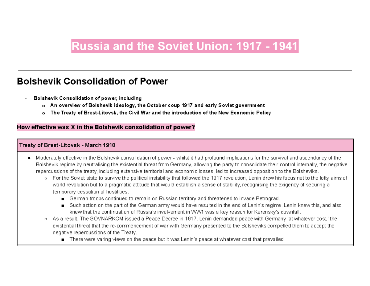 Russia National Study Essay Plans - Modern History HSC: Bolshevik ...
