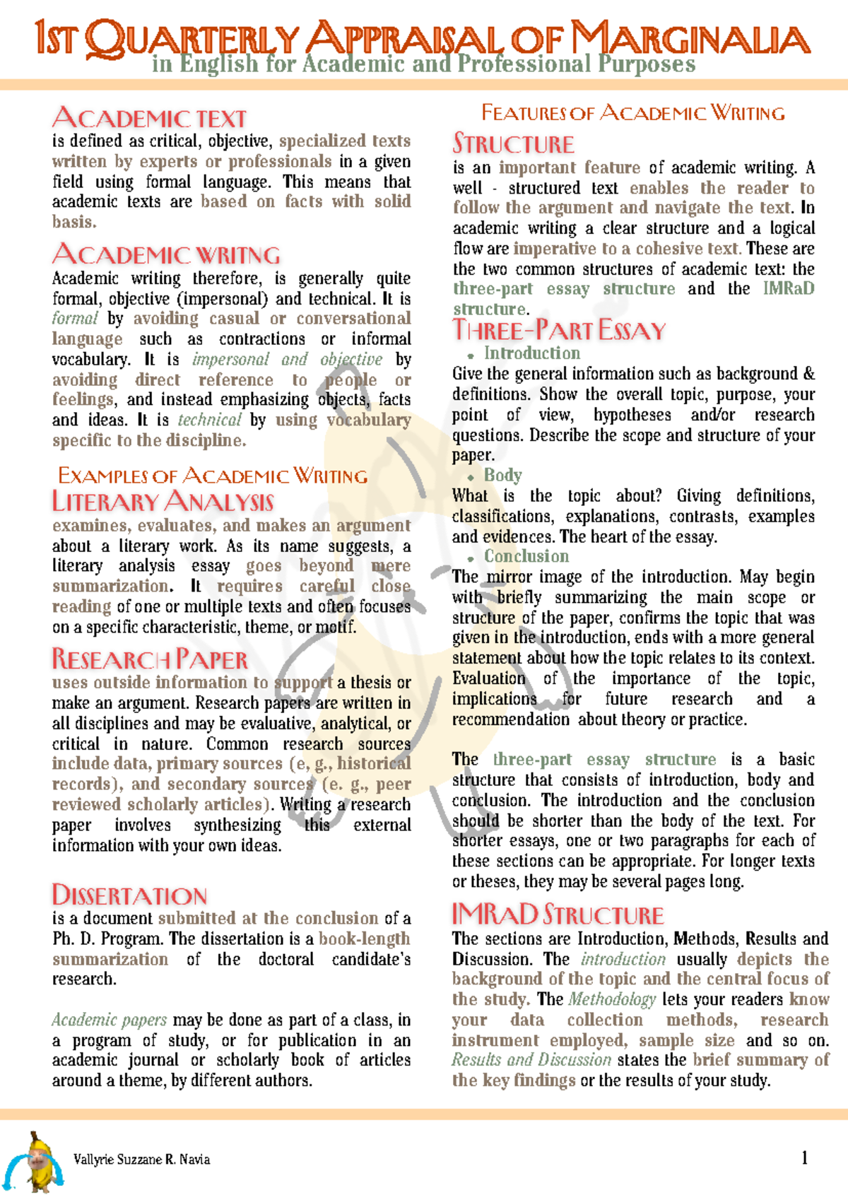 1st Quarter EAPP Marginal Notes: Key Features of Academic Writing - Studocu