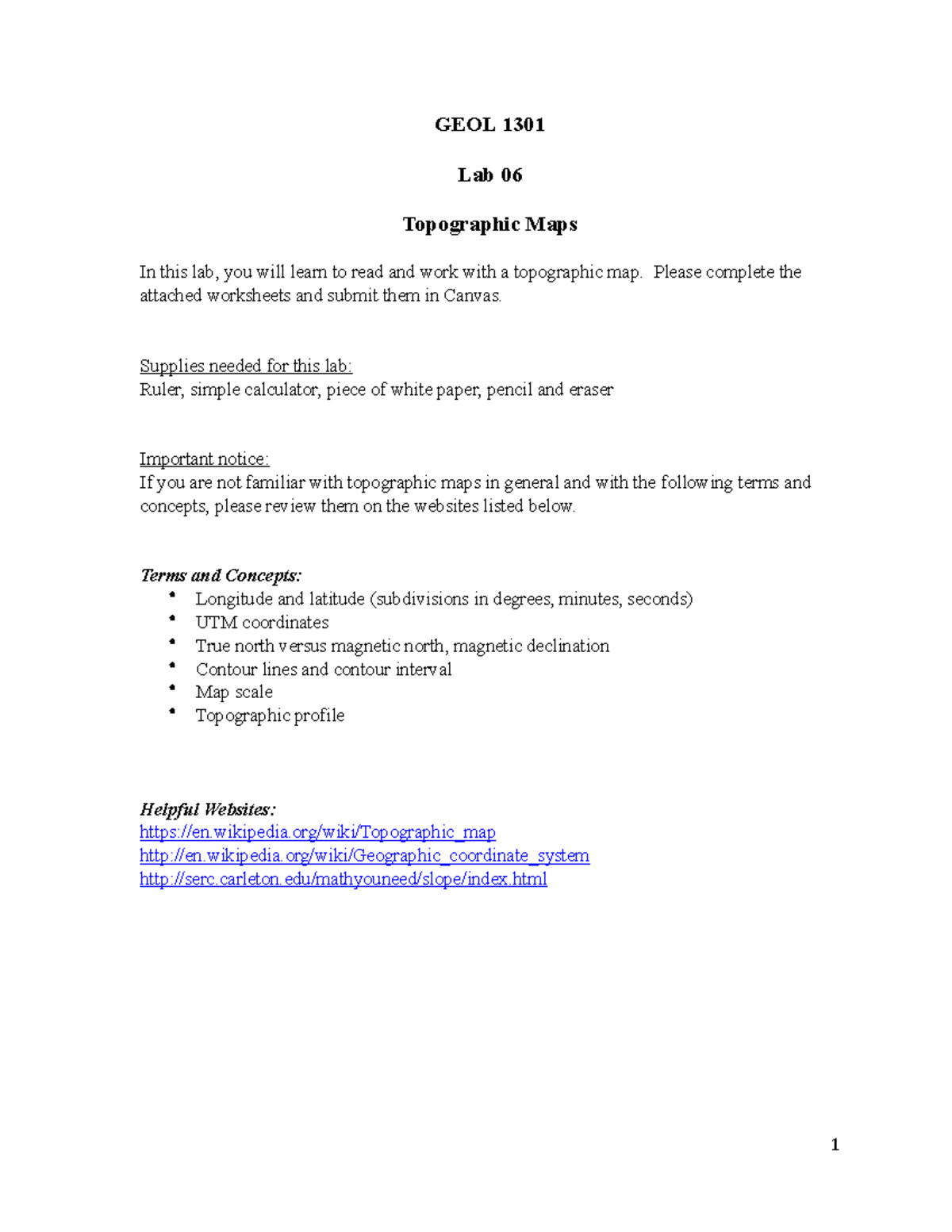 GEOL 1301 - Lab 06: Understanding Topographic Maps and Skills - Studocu