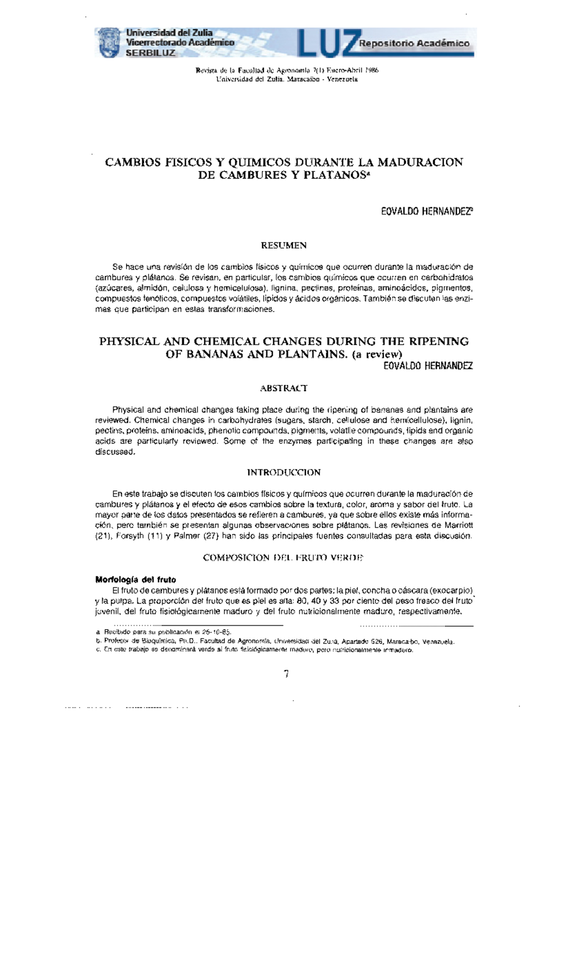 Cambios Físicos y Químicos en la Maduración de Plátanos y Cambures ...