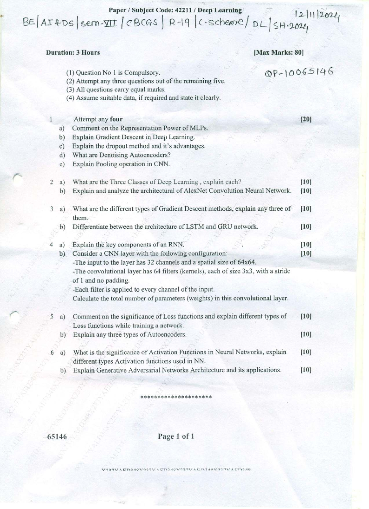 Deep Learning Exam Paper: 42211 CBCGS Winter 2024 - Studocu