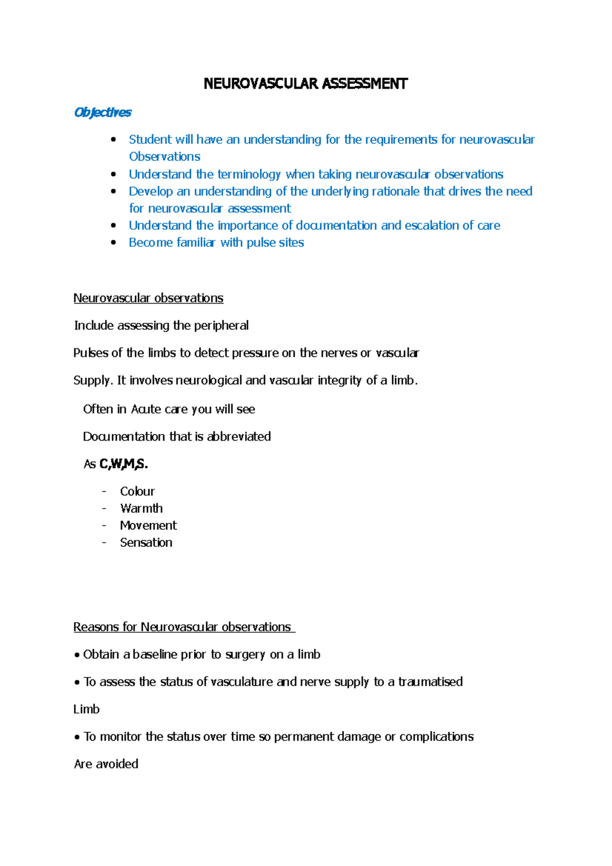 Neurovascular Assessment & Observations: Essential Guidelines and ...