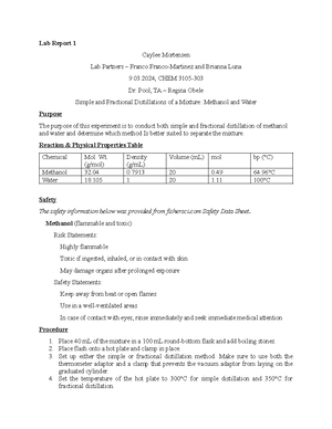 Lab Report 10 - Organic Chemistry - Lab Report 10 Caylee Mortensen Lab ...
