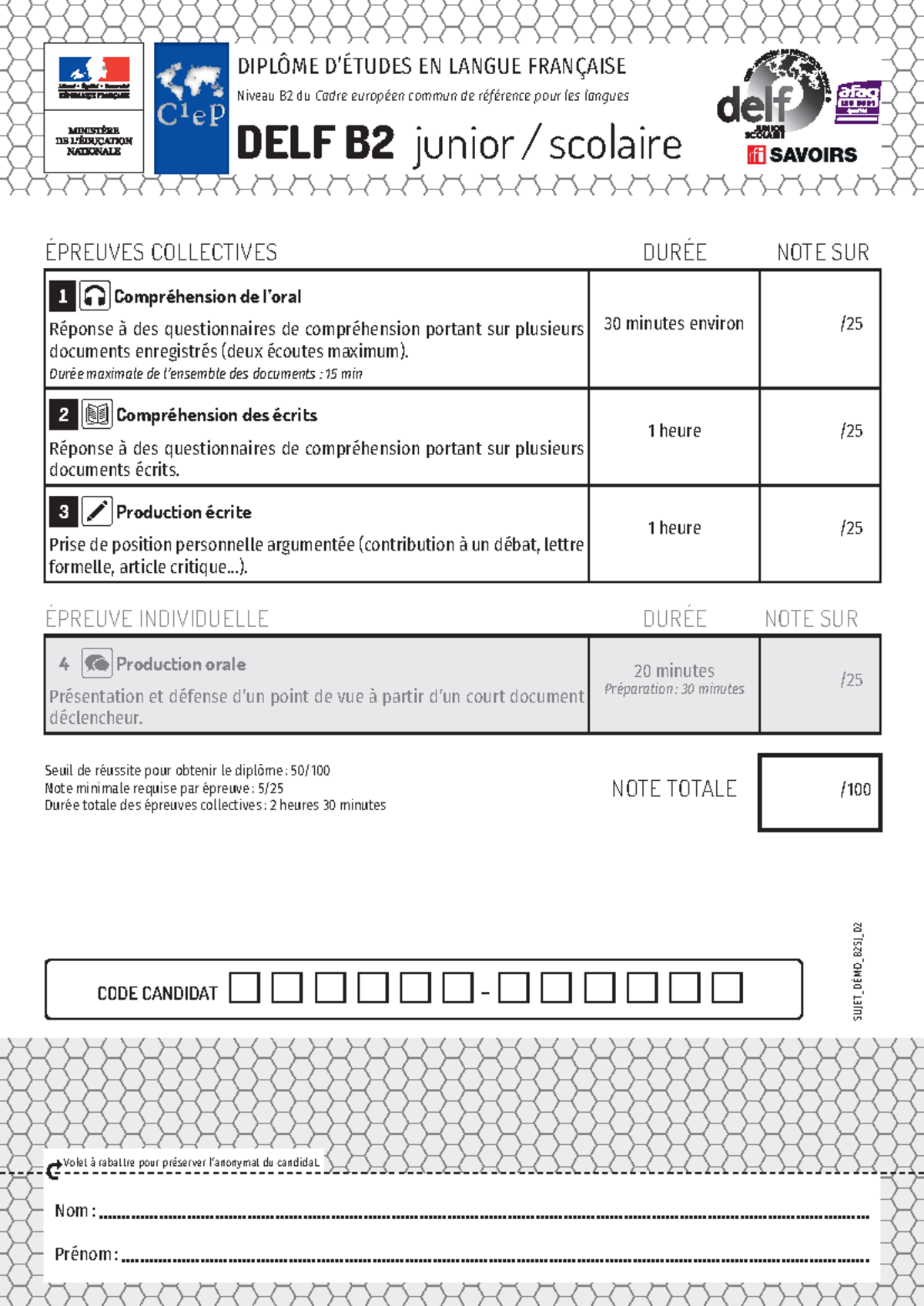 DELF B2 Junior/Scolaire Sujet 1 - Compréhension et Production Écrite - Studocu