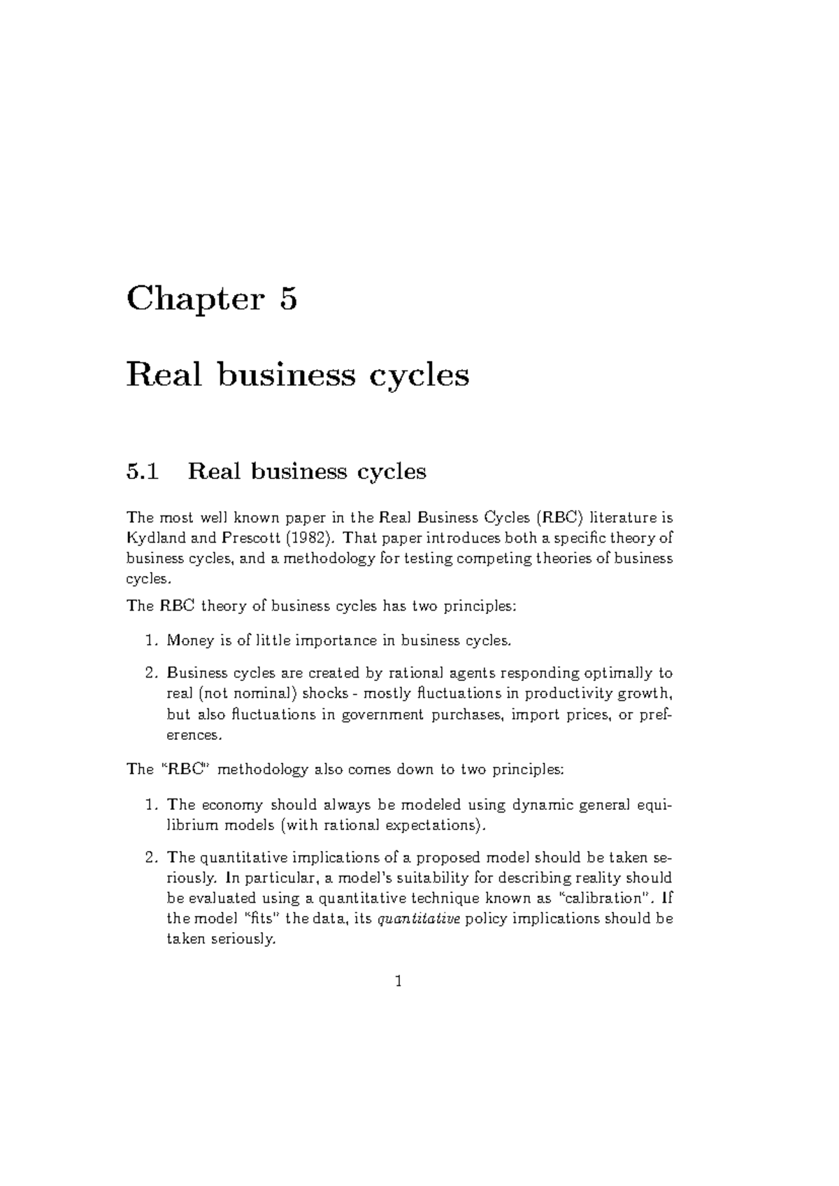 Rbc - REAL BUSINESS CYCLE MODEL - Chapter 5 Real business cycles 5 Real ...