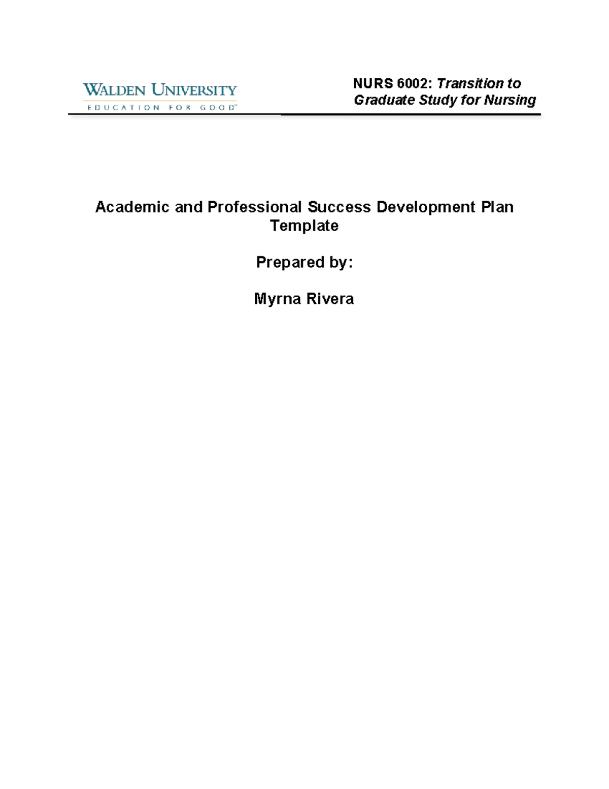 NURS 6002: Development Plan for Academic & Professional Success - Studocu