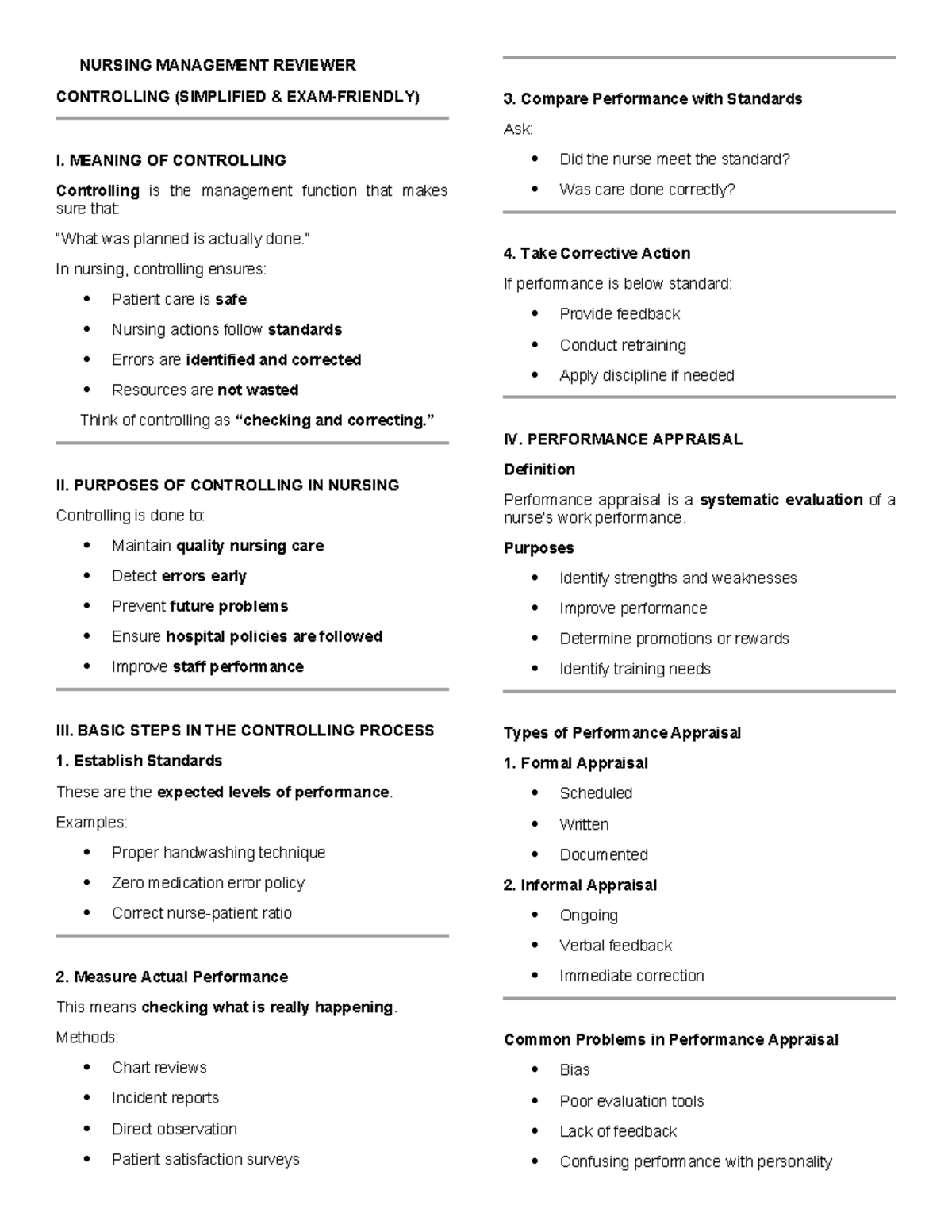 NURS 101: Nursing Management Reviewer on Controlling and Quality ...