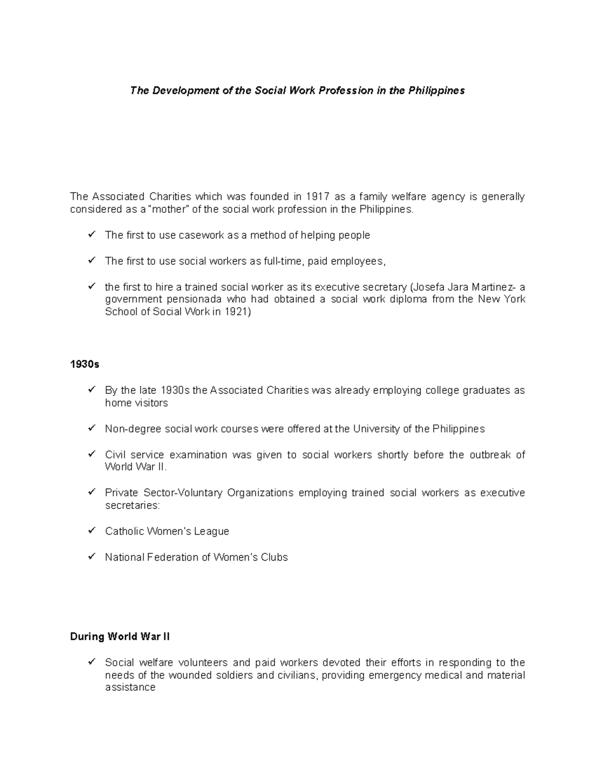 Development of the Social Work Profession in the Philippines - Studocu