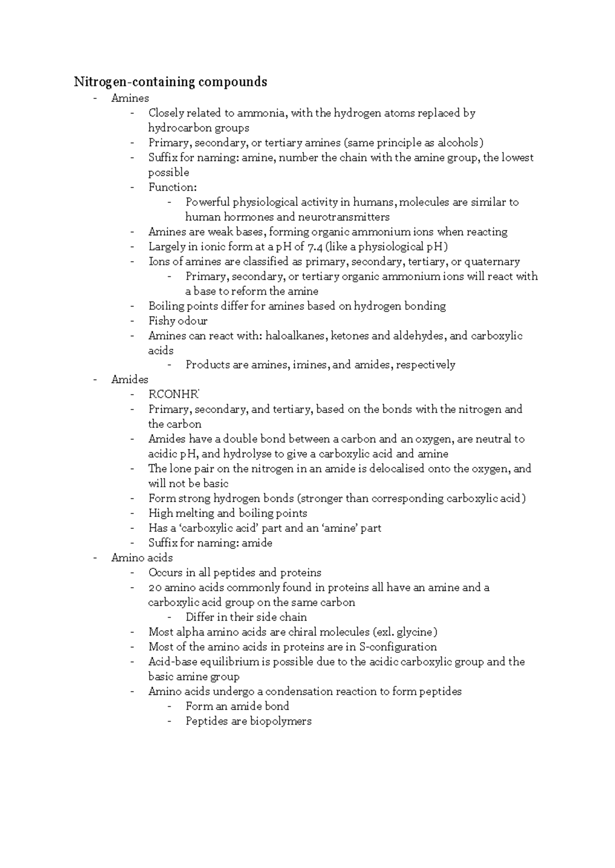 Module 10 - Summary of Nitrogen-Containing Compounds and Amines - Studocu