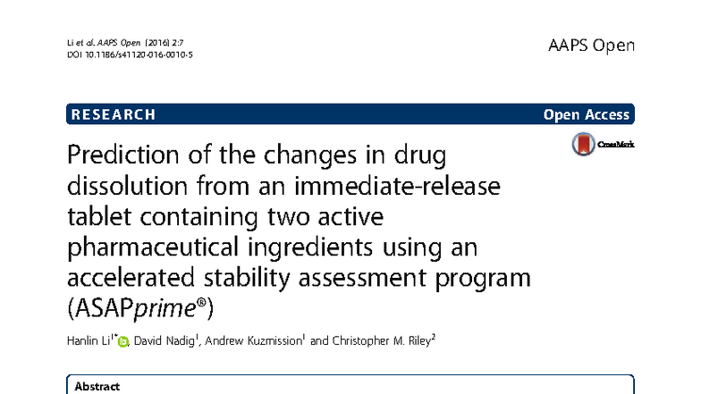 S41120: Prediction of Drug Dissolution Changes in Tablets with APIs ...