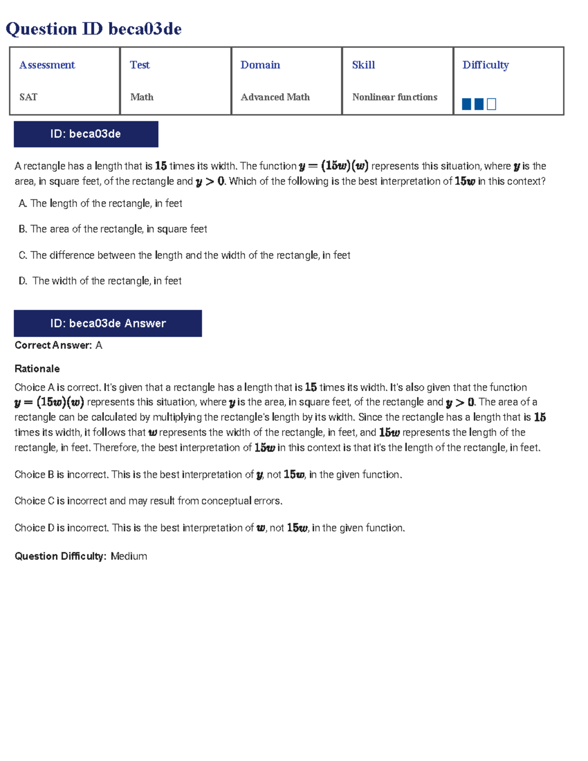 Advanced Math Practice (SAT) - Assessment Test Questions & Answers ...