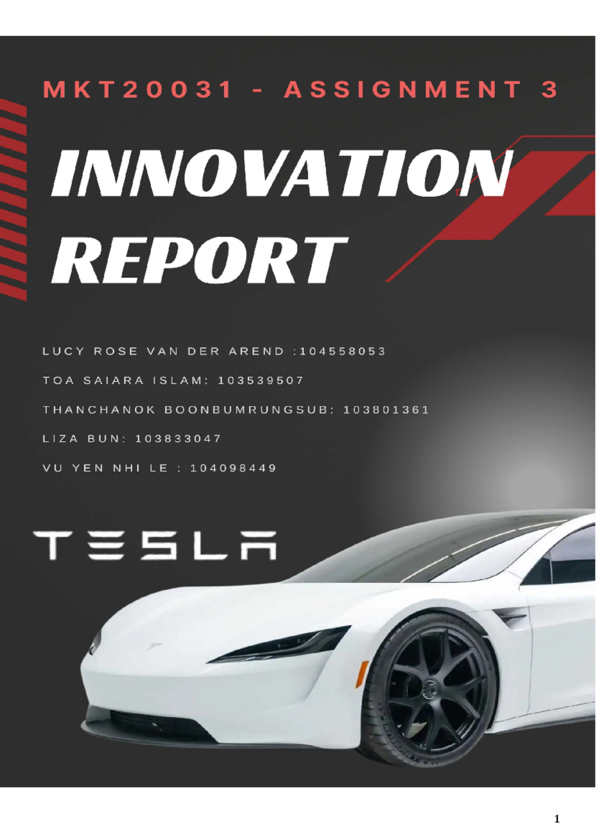 MKT20031 Tesla Innovation Report: Comprehensive Analysis ...