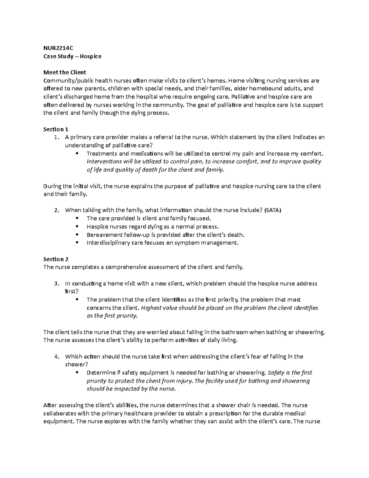 NUR2214C Case Study: Hospice Care Concept Map Analysis - Studocu