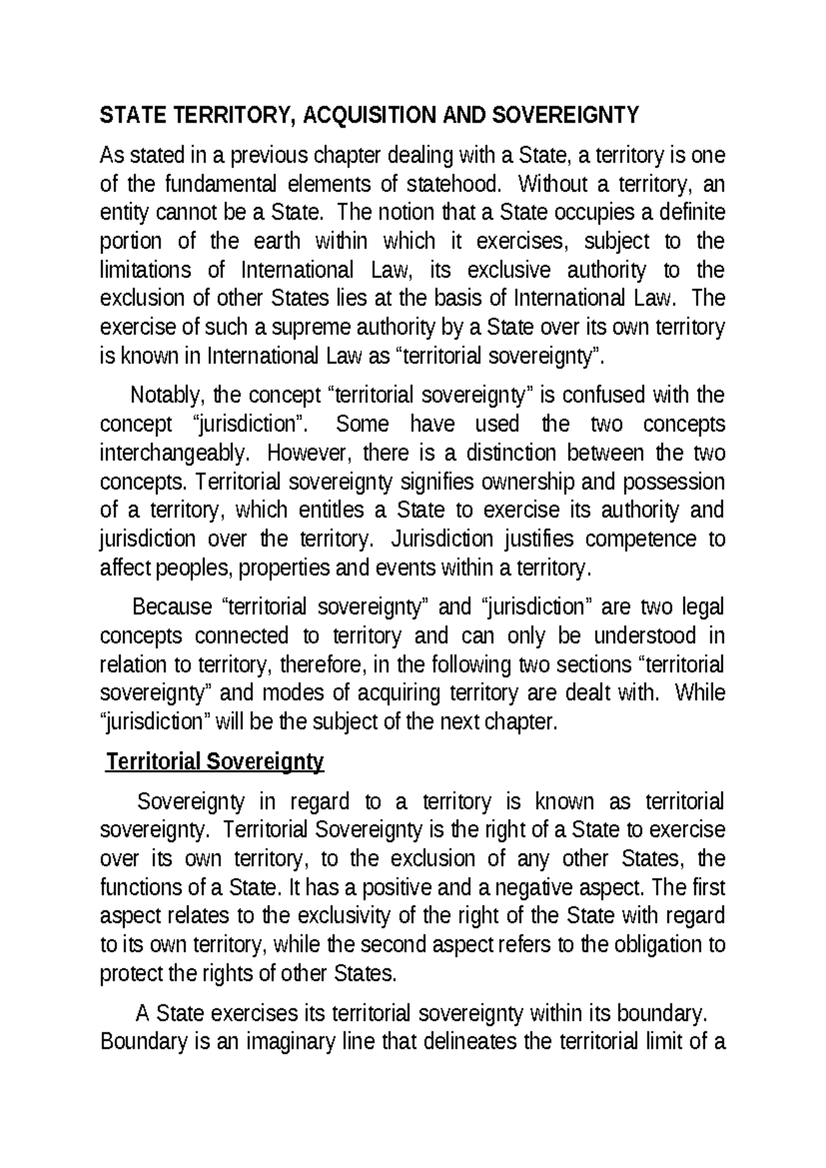 Topic 5 State Territory, Acuisition AND Sovereignity - STATE TERRITORY ...