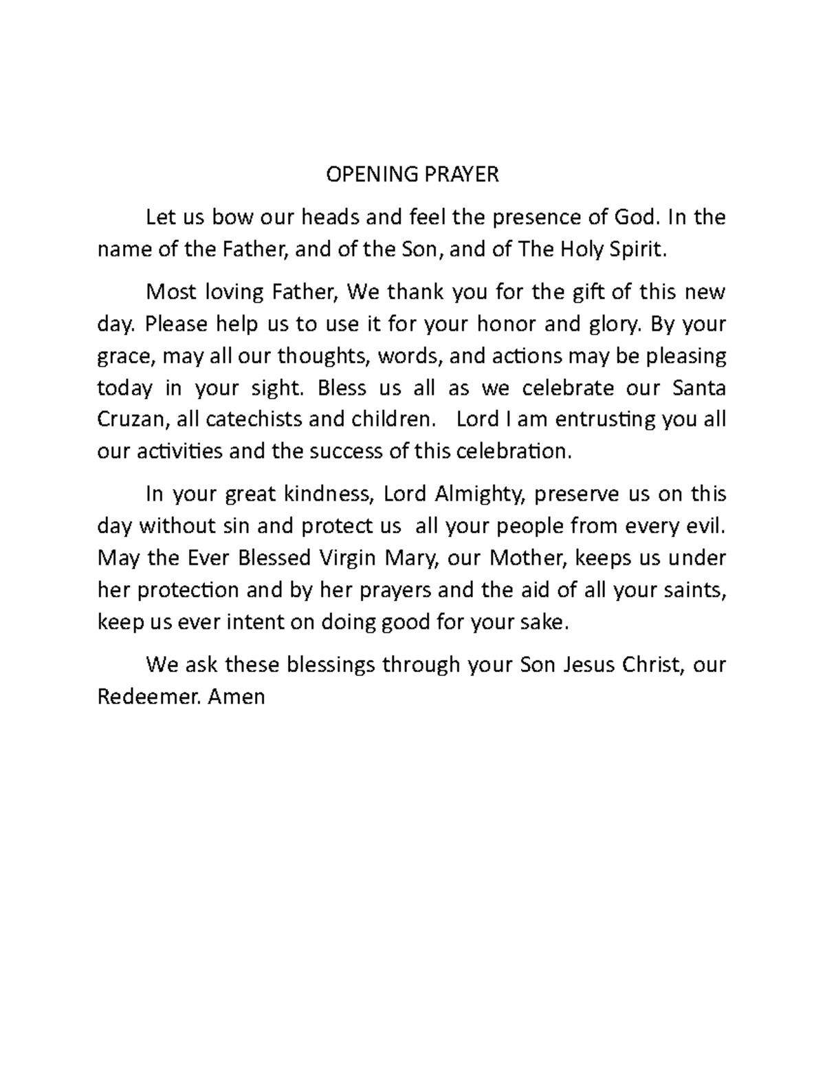 Opening Prayer Lecture Notes - Spiritual Blessings and Guidance - Studocu