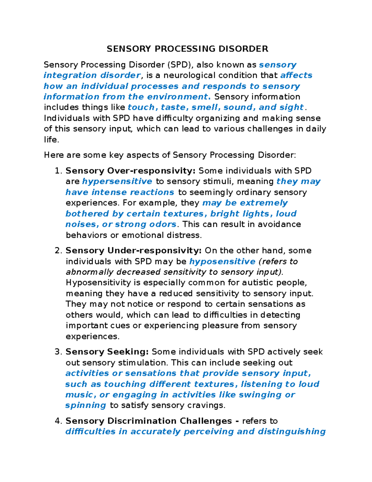 Sensory- Processing- Disorder - SENSORY PROCESSING DISORDER Sensory ...