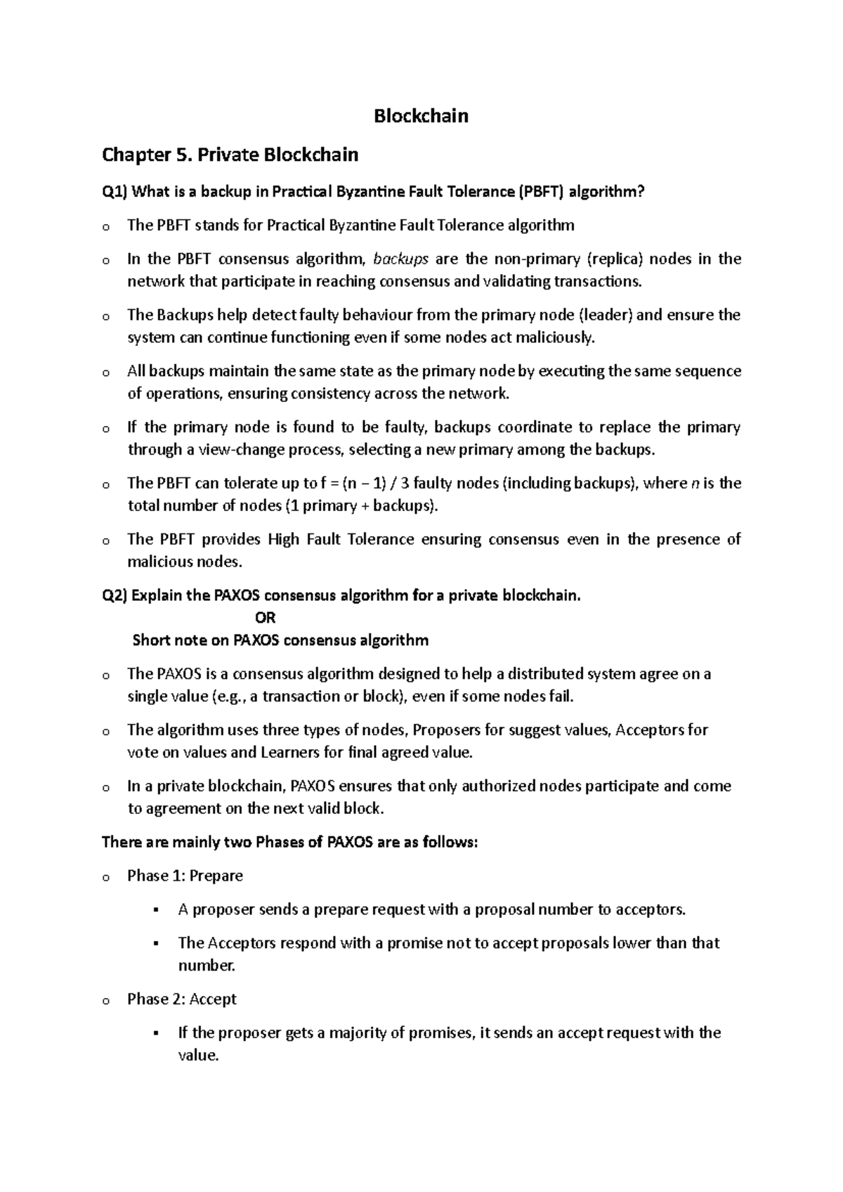 Blockchain Chapter 5: Consensus Algorithms in Private Blockchains - Studocu
