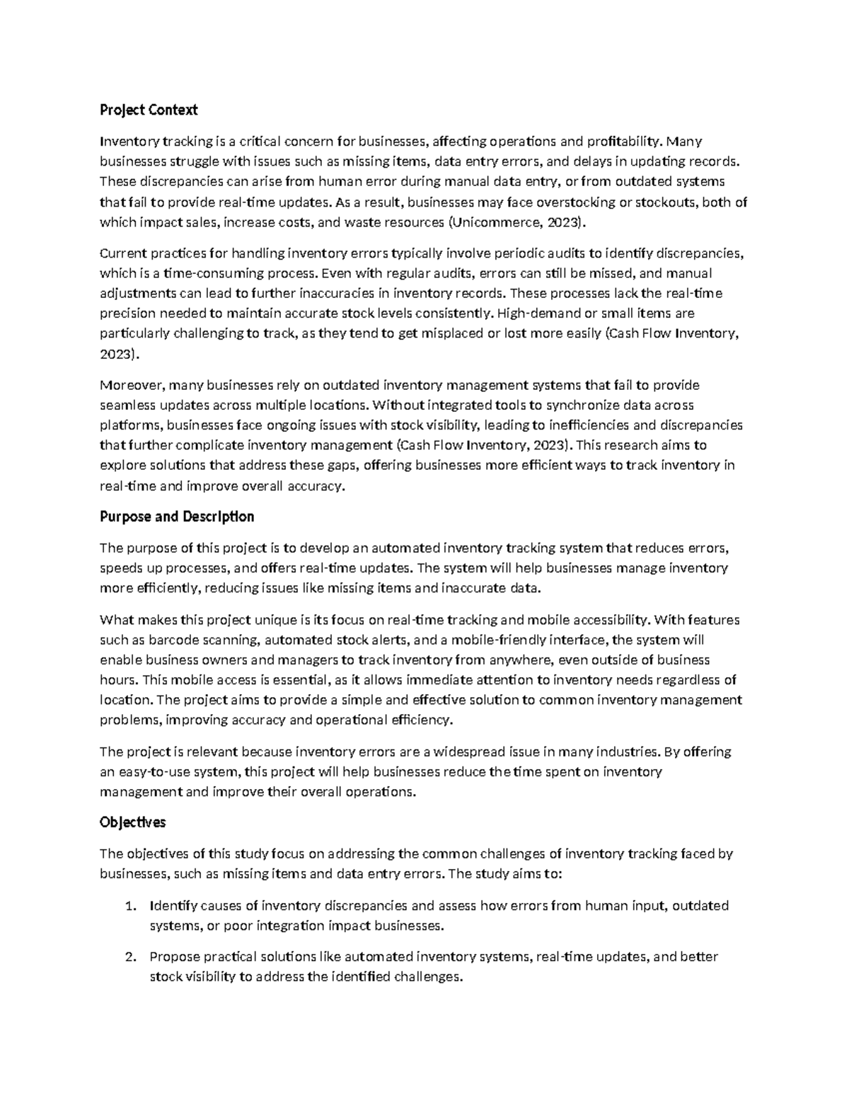 Test - pag answer tarong - Project Context Inventory tracking is a ...
