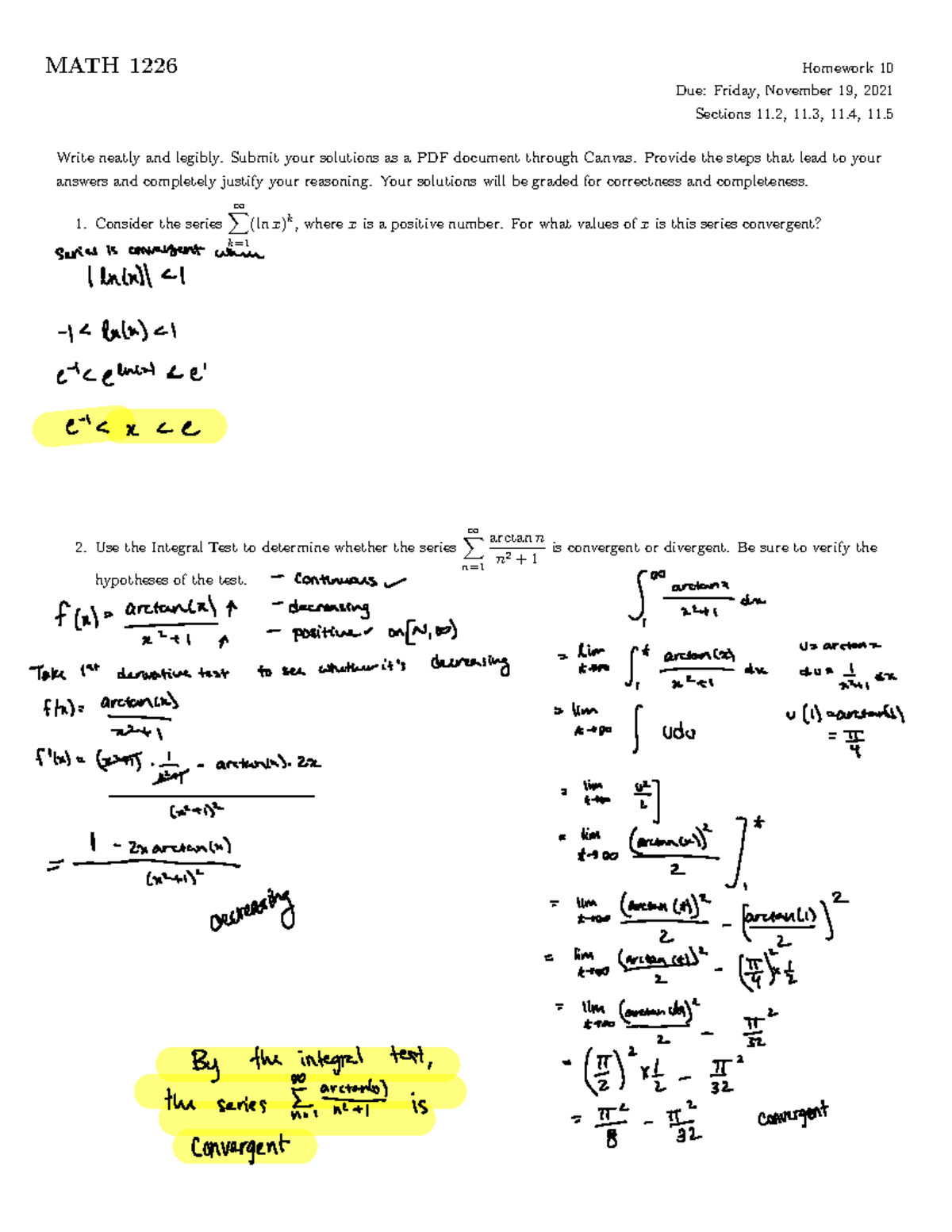 Homework 10 1226 Math 1226 Homework 10 Due Friday November 19 2021