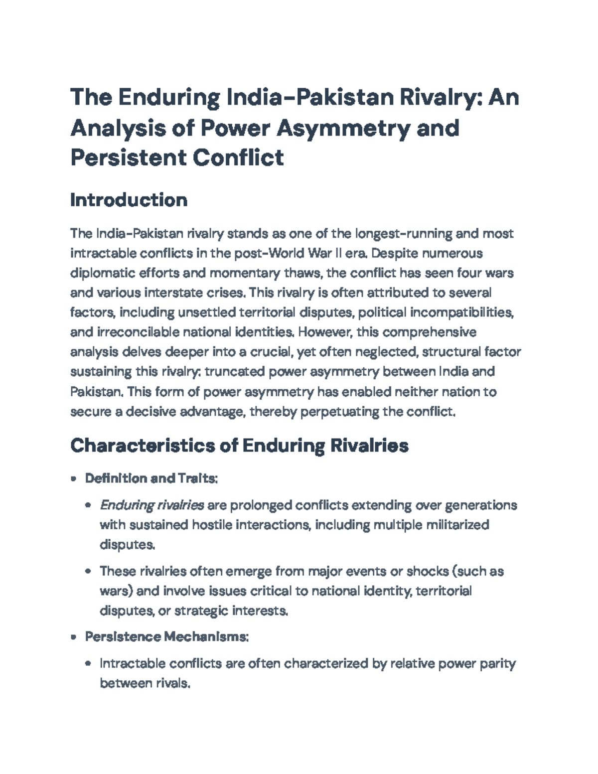 India-Pakistan Rivalry: Analyzing Power Asymmetry and Conflict Dynamics ...
