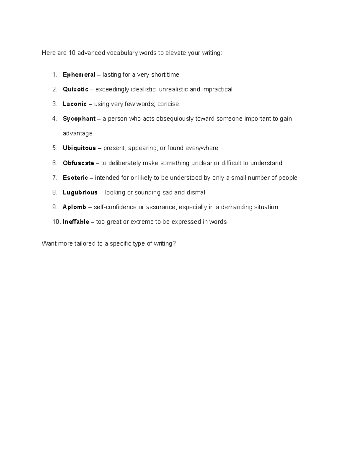 10 Advanced Vocabulary Words to Enhance Your Writing Skills - Studocu
