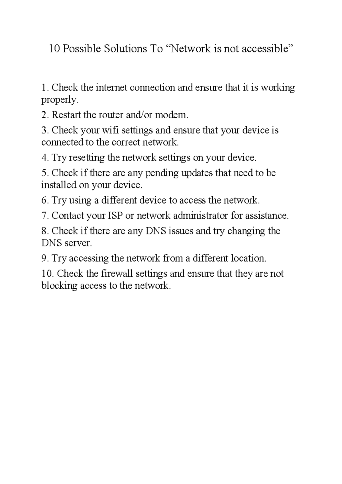 10 Solutions to Network Connection Issues - Studocu
