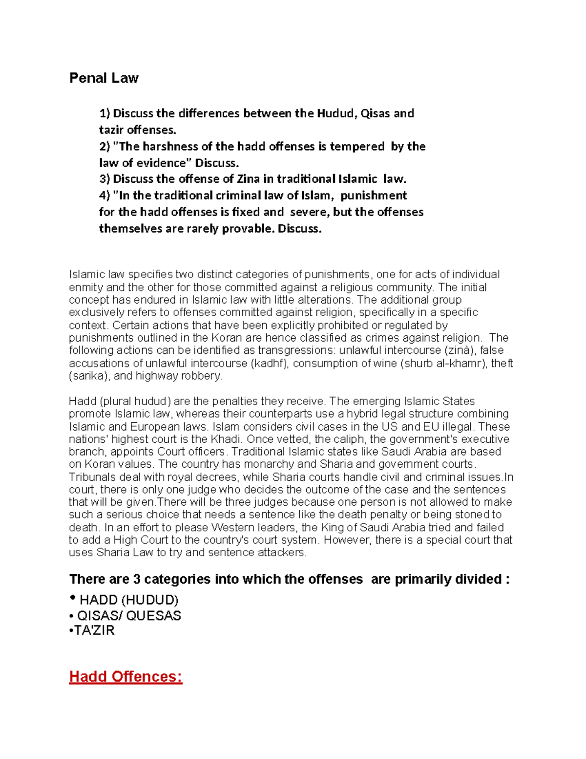 Penal Law: Analyzing Hudud, Qisas, and Tazir Offenses in Islamic ...