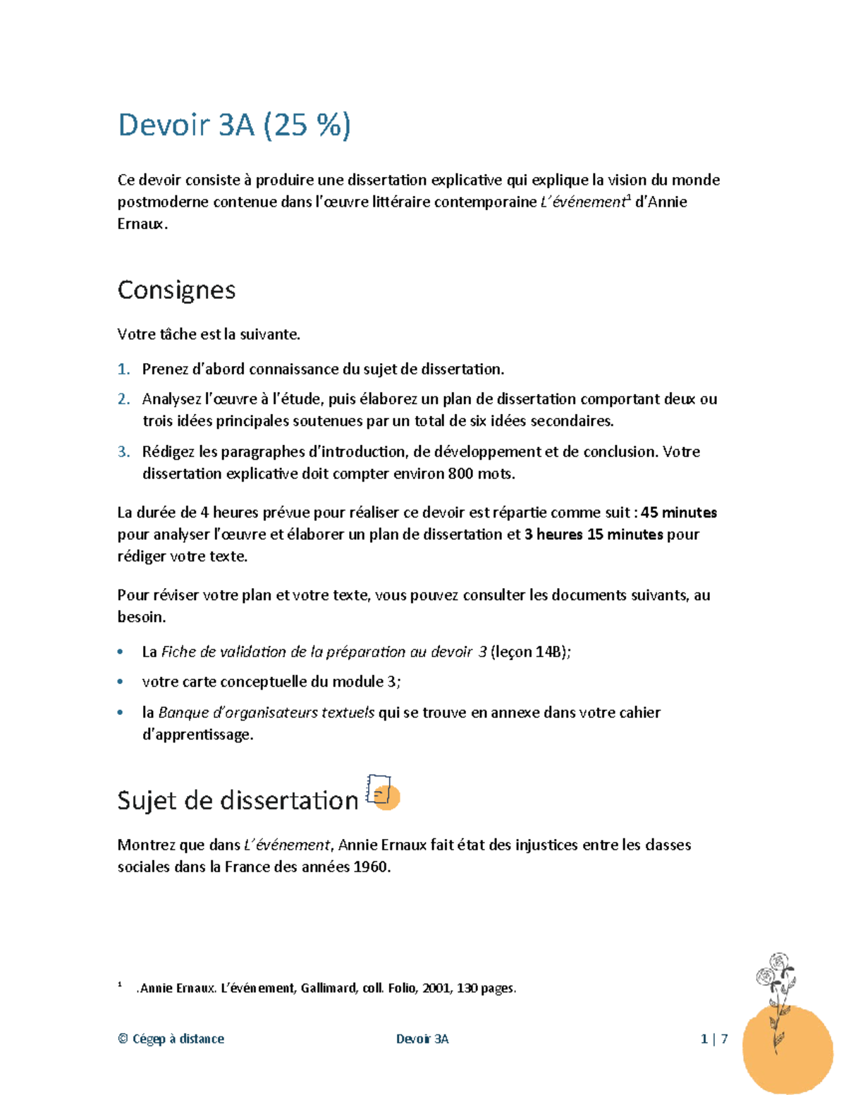 601-102-MQ Devoir 3A - Dissertation sur L’événement d'Annie Ernaux ...