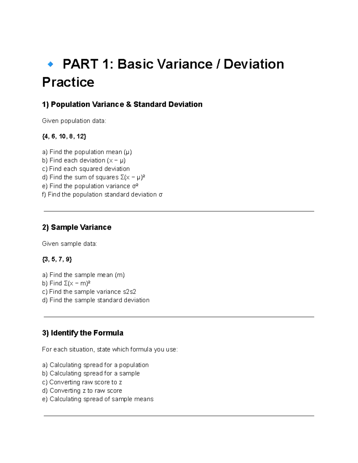 Stats Practice: Variance, Normal Distribution & Sampling Distributions ...