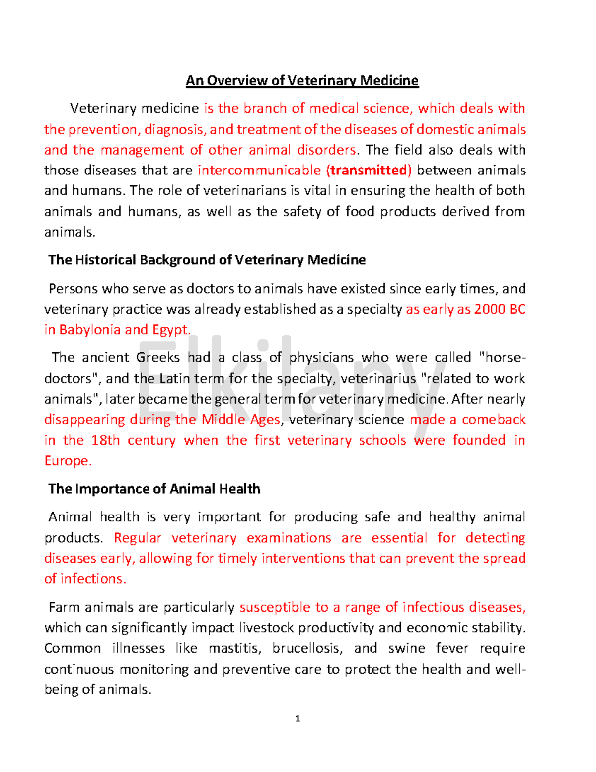 Lec 1 english - An Overview of Veterinary Medicine Veterinary medicine ...